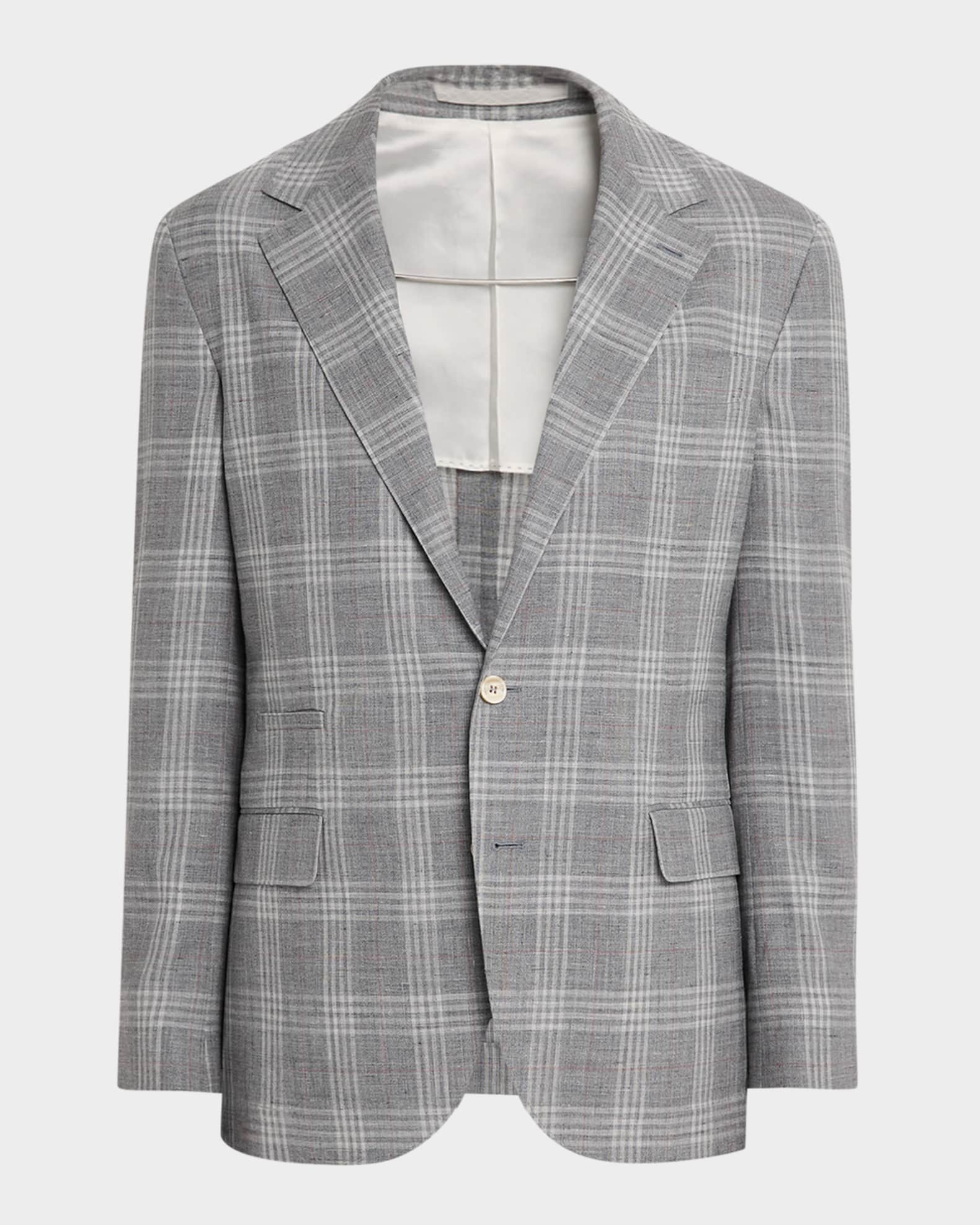 Brunello Cucinelli Men's Wool, Silk and Linen Plaid Single-Breasted ...