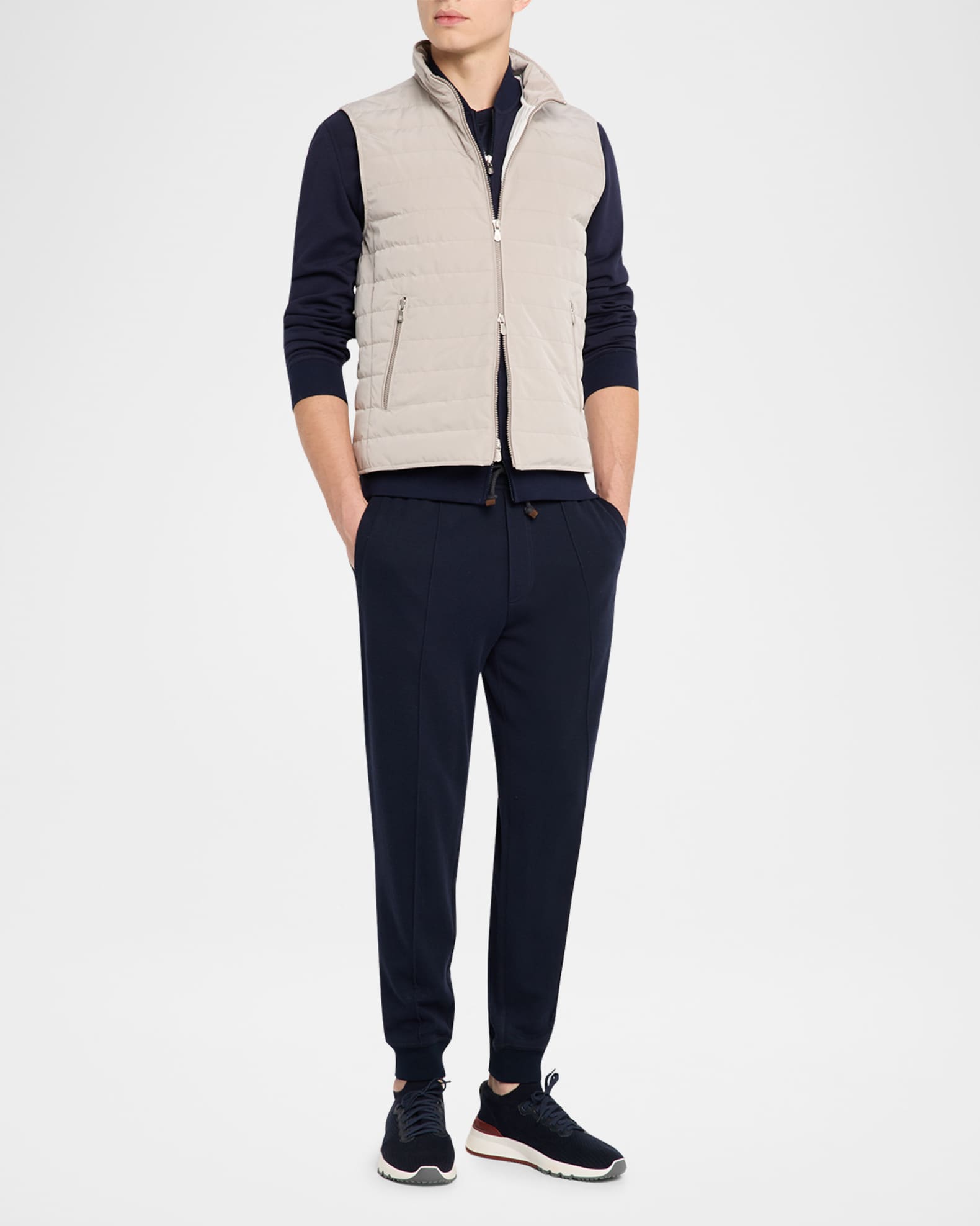 Brunello Cucinelli Men's Bonded Nylon Down Vest | Neiman Marcus