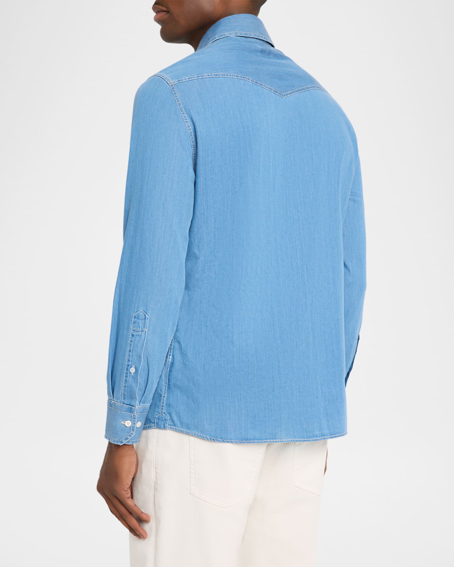 Brunello Cucinelli Men's Lightweight Denim Easy-Fit Western Shirt ...