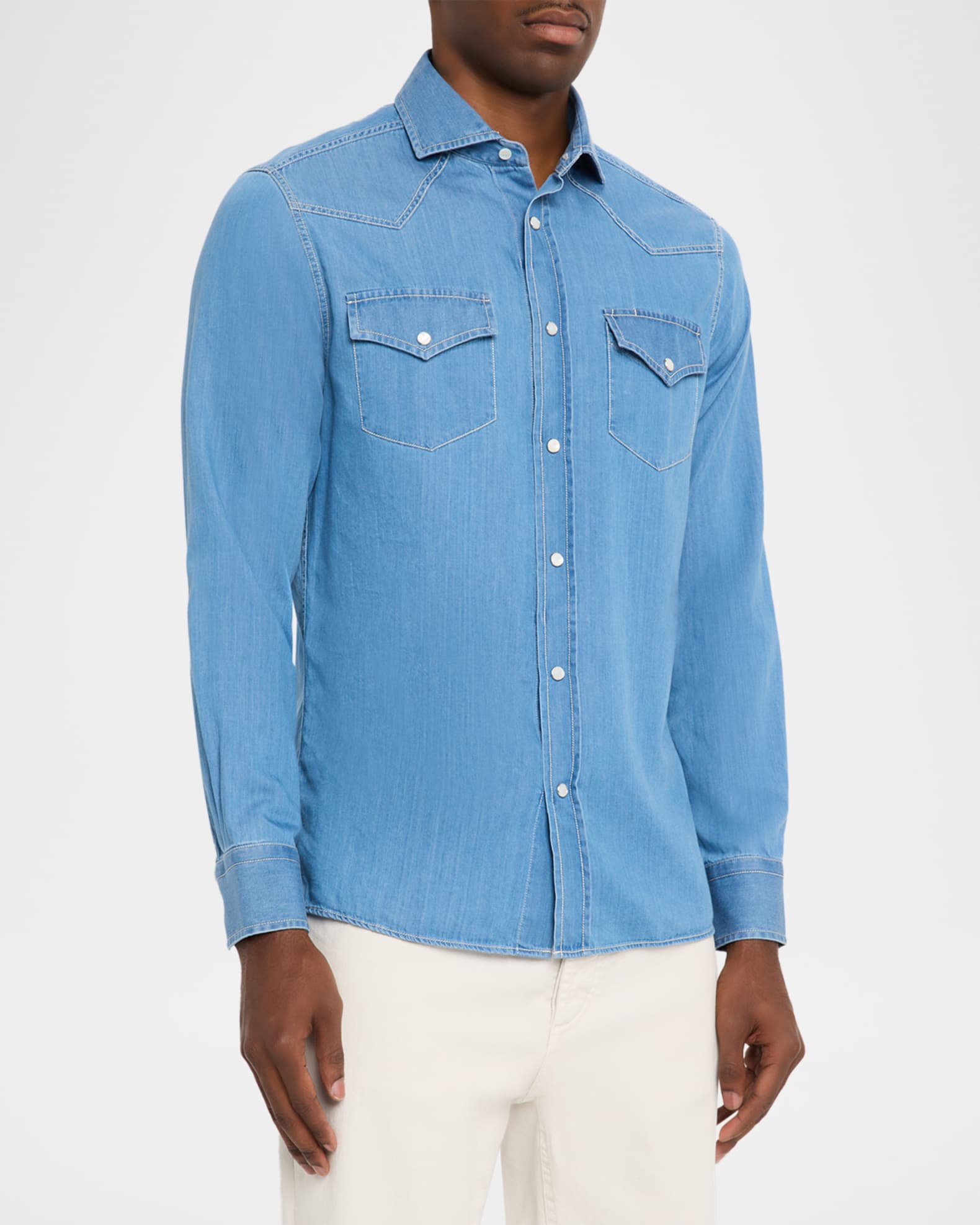 Brunello Cucinelli Men's Lightweight Denim Easy-Fit Western Shirt ...