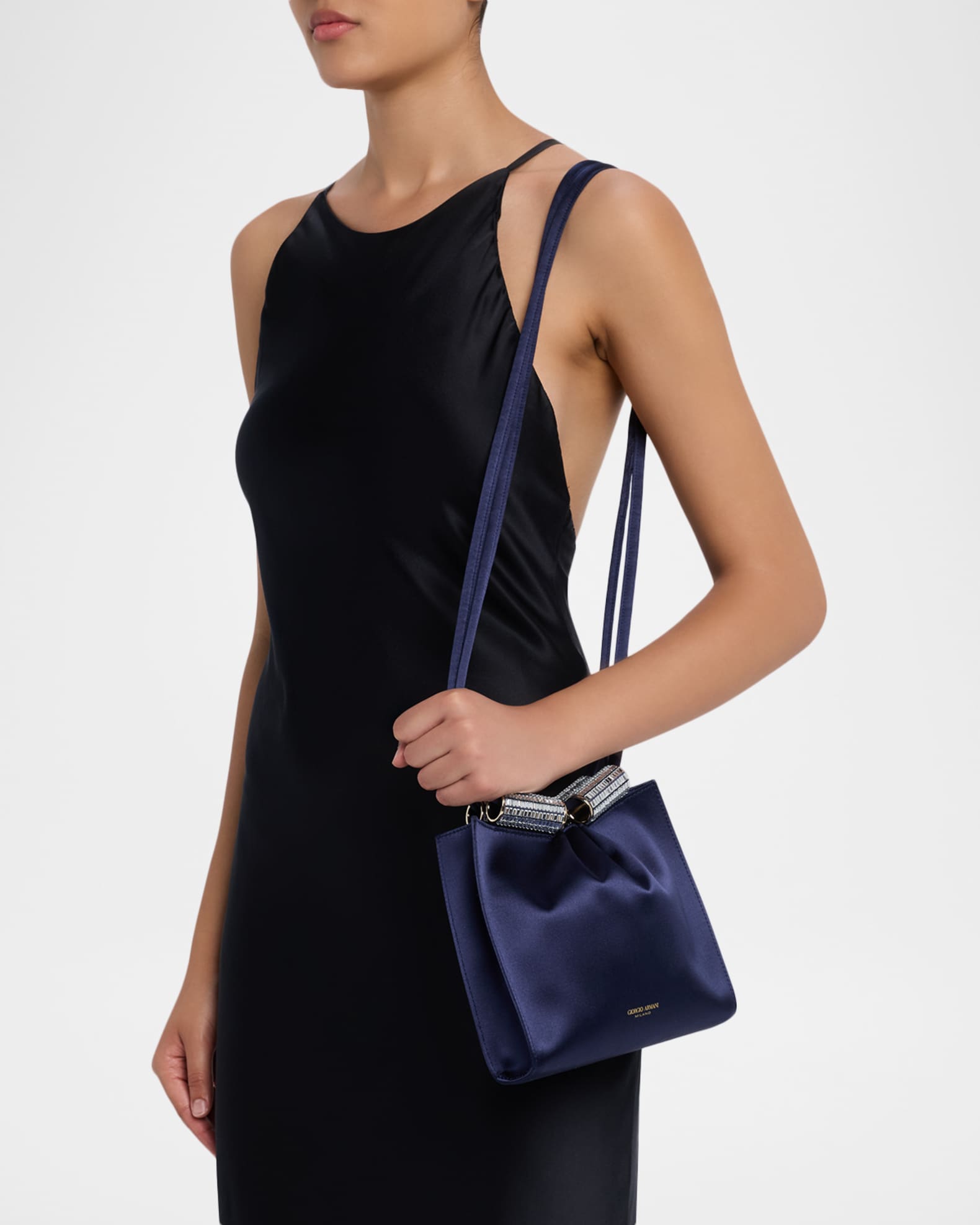 Giorgio Armani Satin Shoulder Bag with Rhinestone Detail | Neiman Marcus