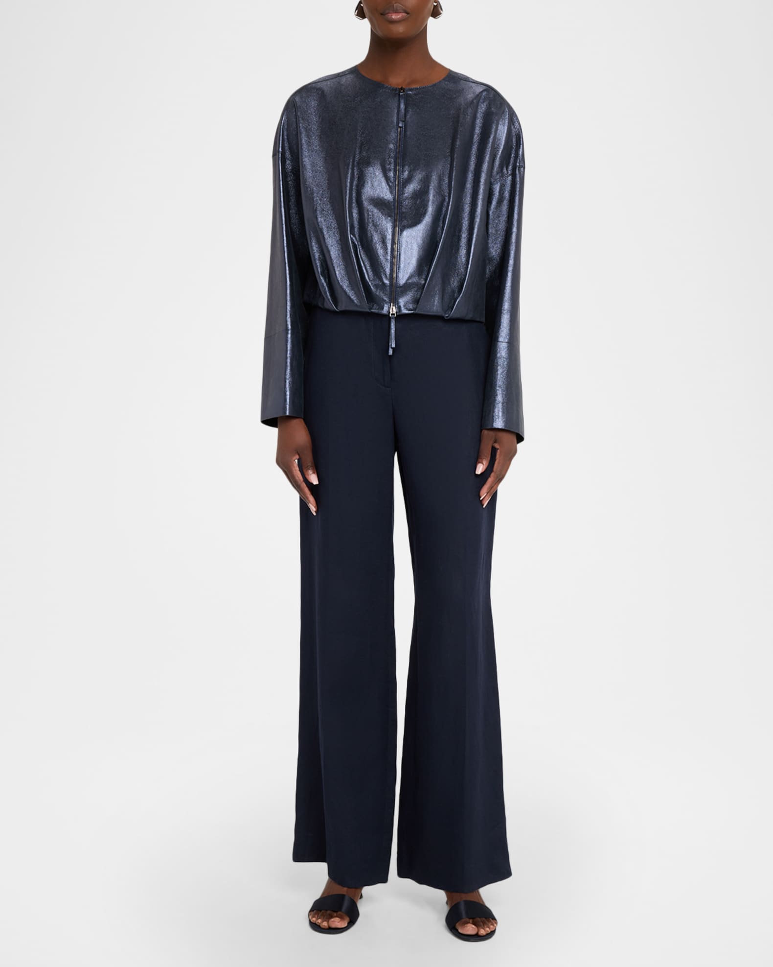 Lafayette 148 New York Pleated Metallic Suede Crop Jacket | Neiman Marcus