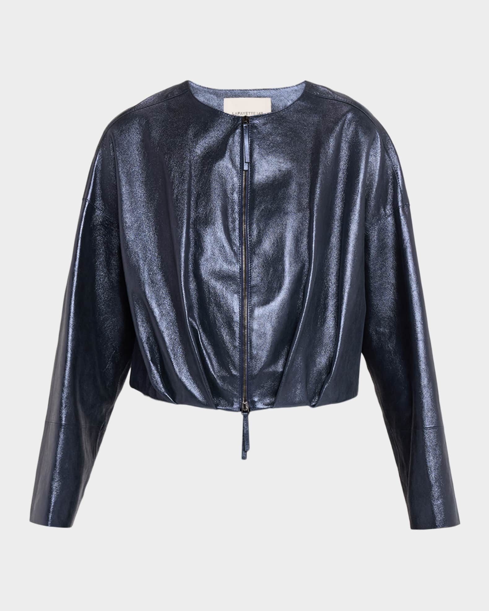 Lafayette 148 New York Pleated Metallic Suede Crop Jacket | Neiman Marcus