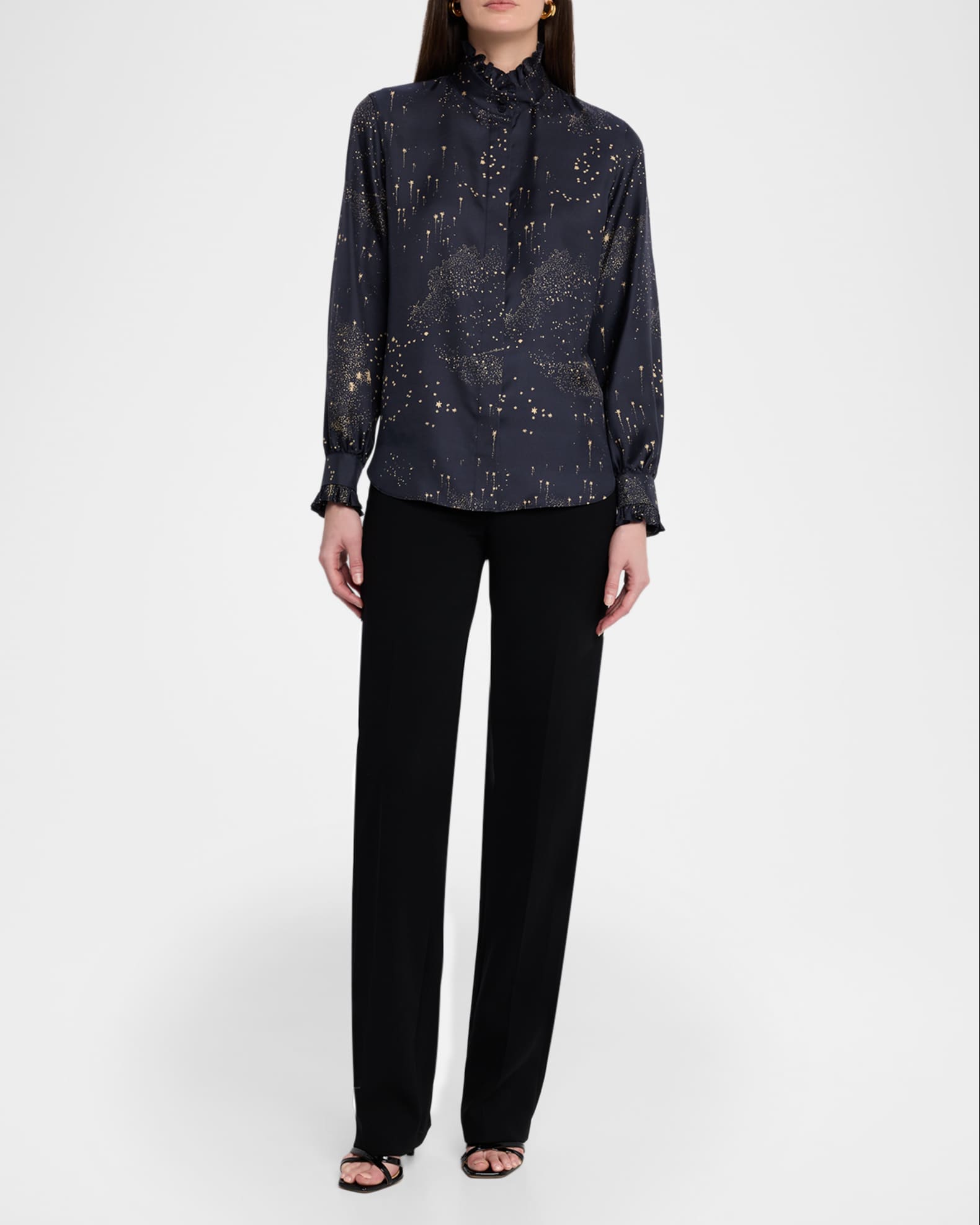 Lafayette 148 New York Star-Print Silk Twill Blouse | Neiman Marcus