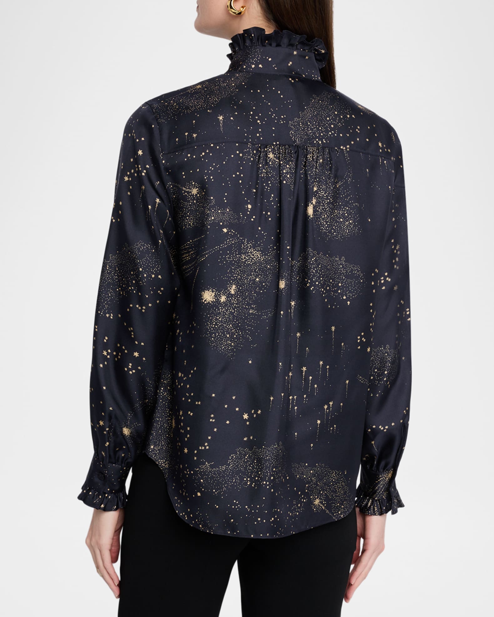 Lafayette 148 New York Star-Print Silk Twill Blouse | Neiman Marcus