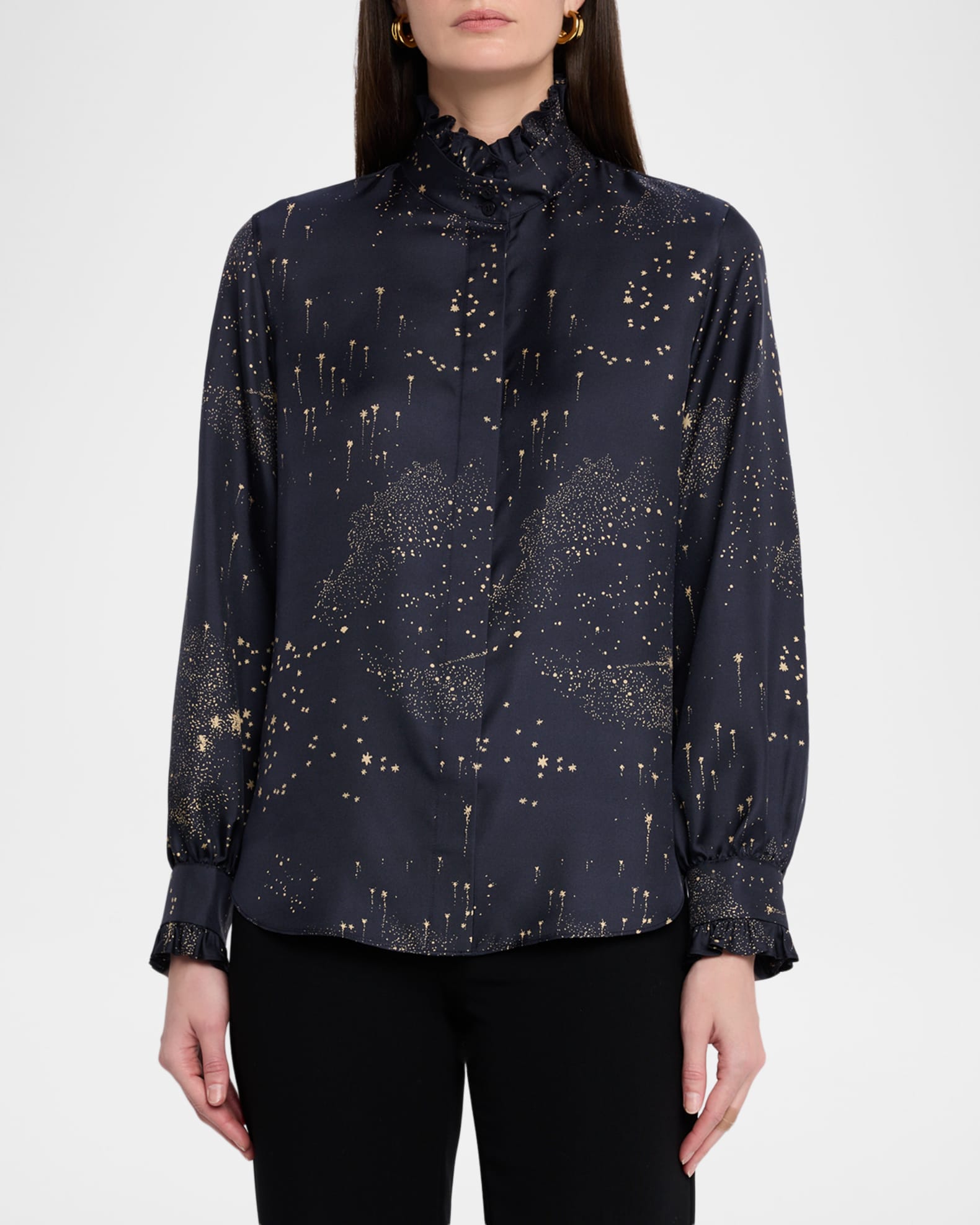 Lafayette 148 New York Star-Print Silk Twill Blouse | Neiman Marcus