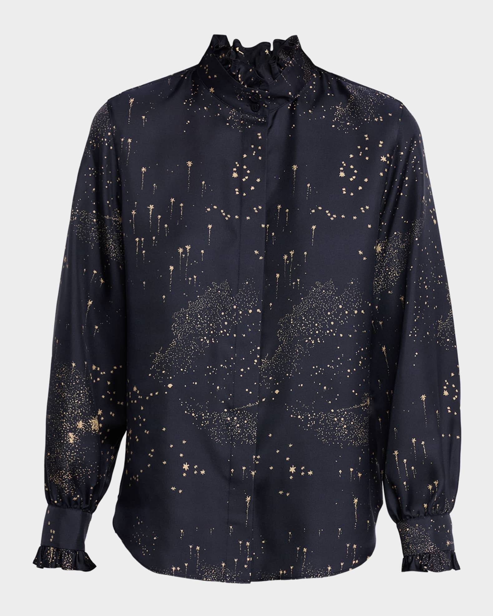 Lafayette 148 New York Star-Print Silk Twill Blouse | Neiman Marcus