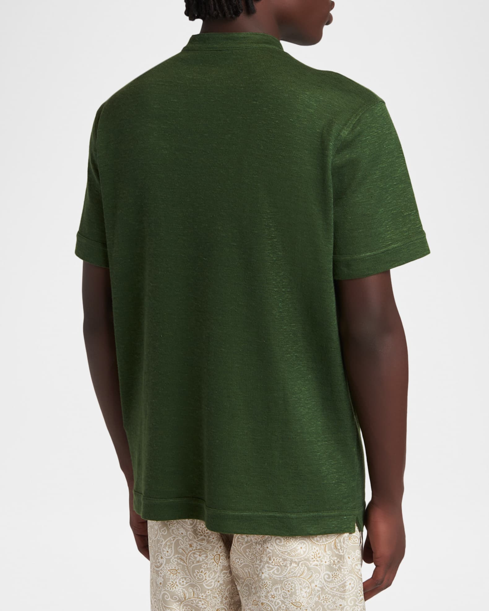 Moncler Men's Flax Polo Shirt with Leather Logo | Neiman Marcus