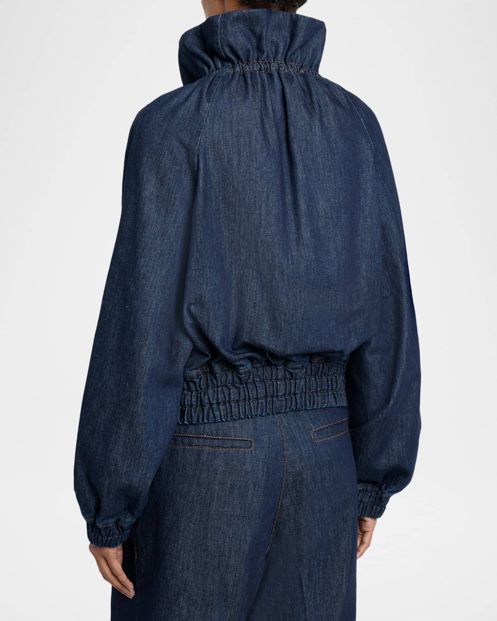 Dries Van Noten Voly Ruffle-Collar Denim Zip Jacket | Neiman Marcus
