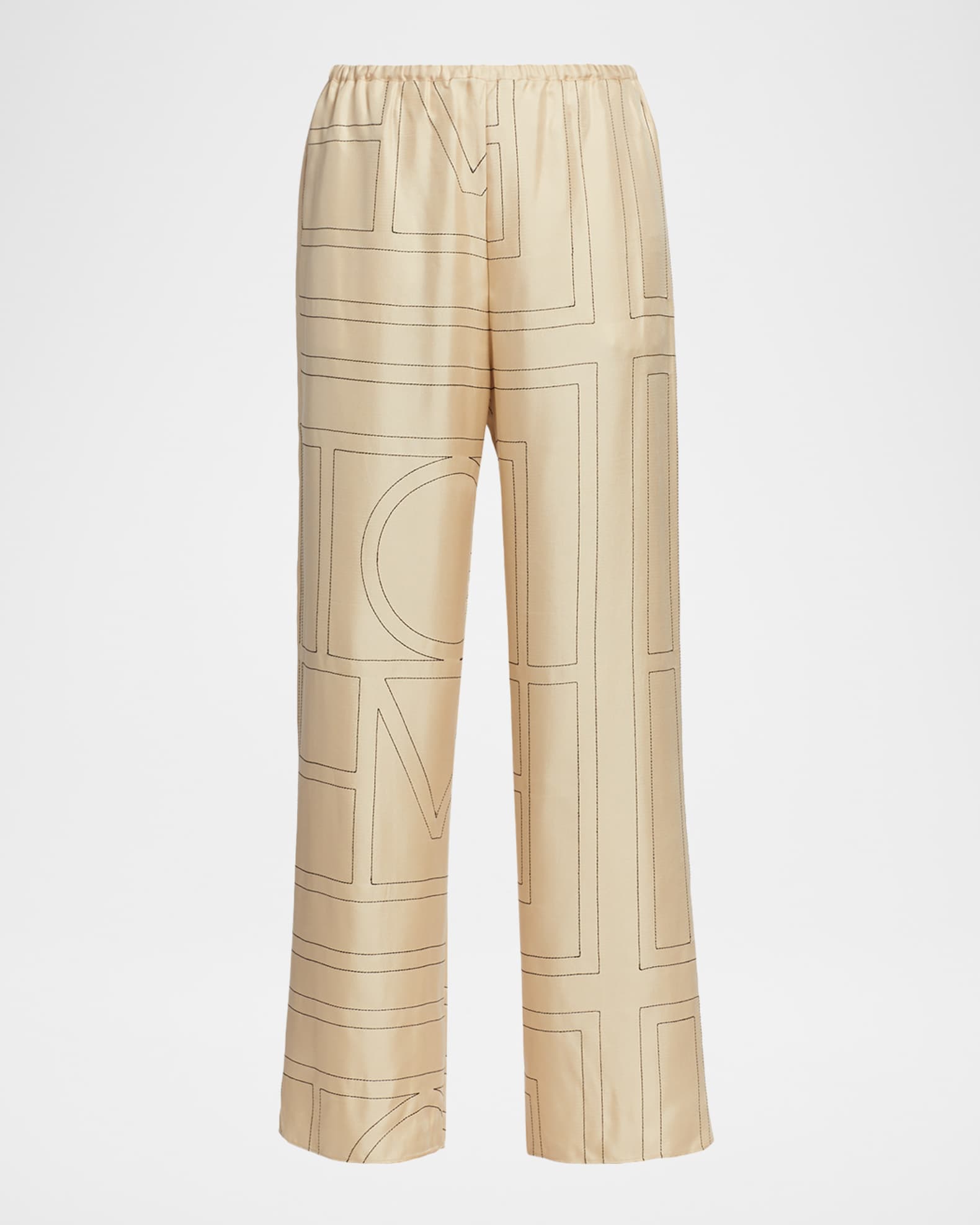 Toteme Monogram Silk Straight-Leg Ankle Pajama Pants | Neiman Marcus