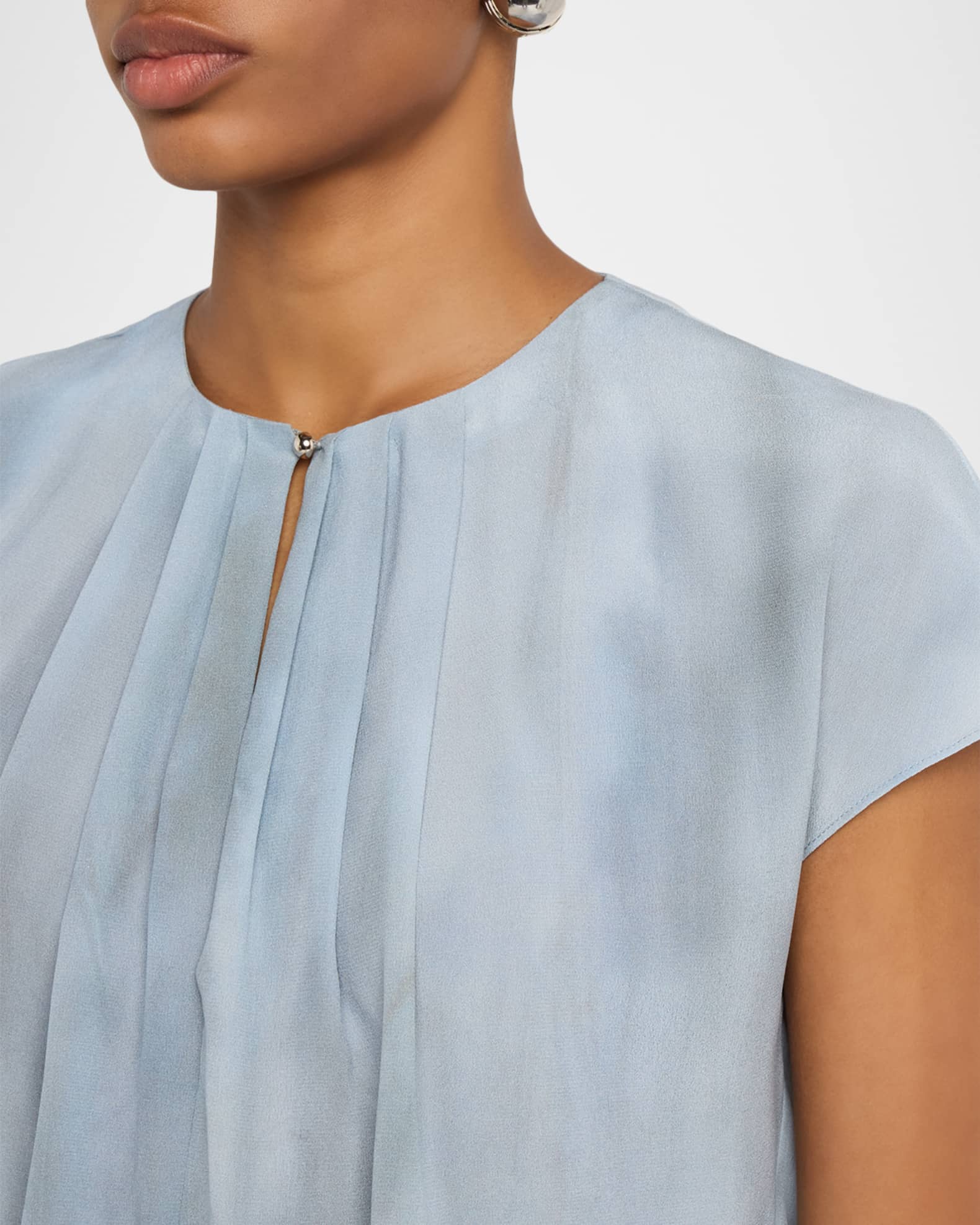 Vince Washed Ombré Silk Cap-Sleeve Blouse | Neiman Marcus