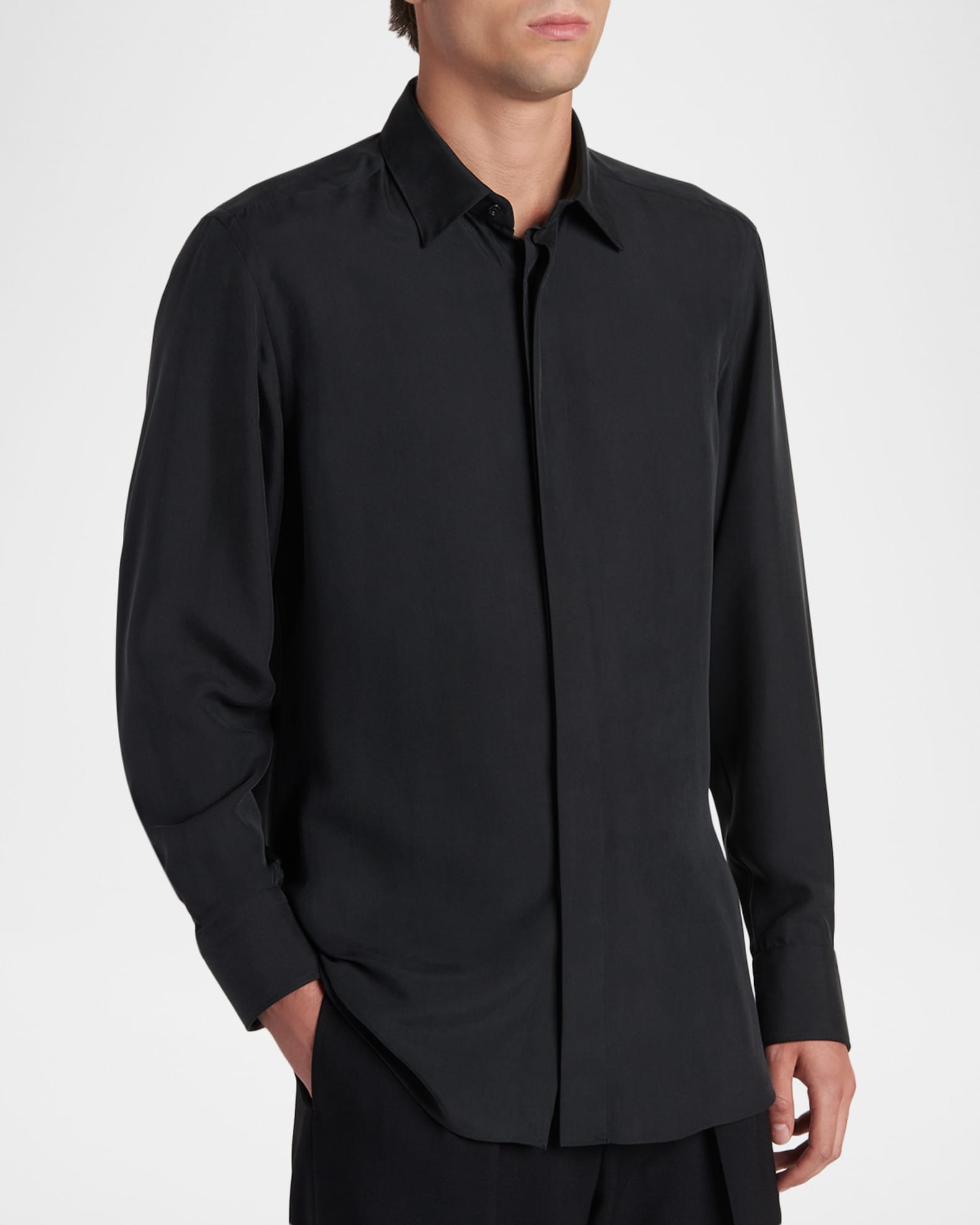 TOM FORD Men's Cupro Twill Concealed-Placket Sport Shirt | Neiman Marcus