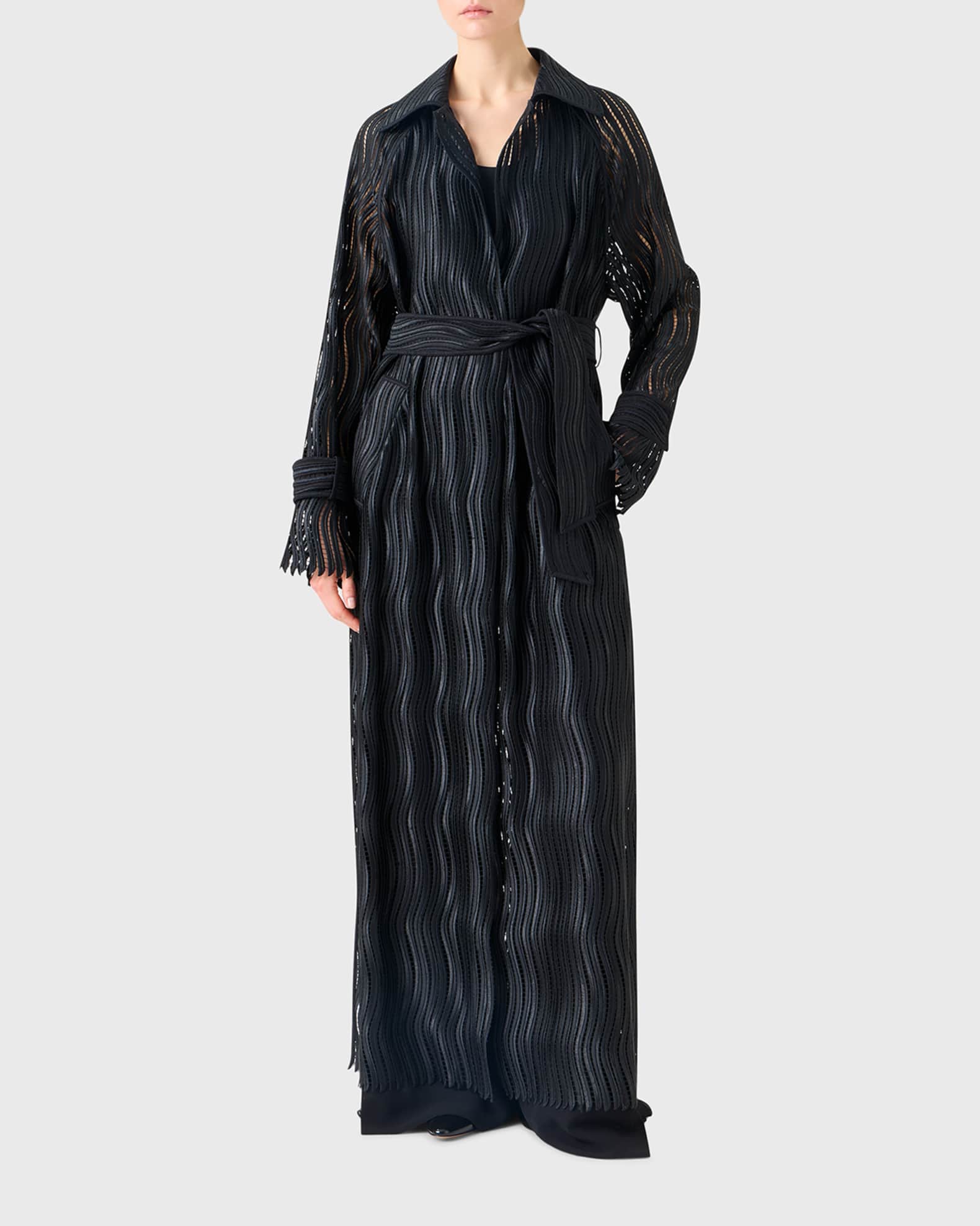 Akris Wave Embroidered Single-Breasted Long Coat | Neiman Marcus
