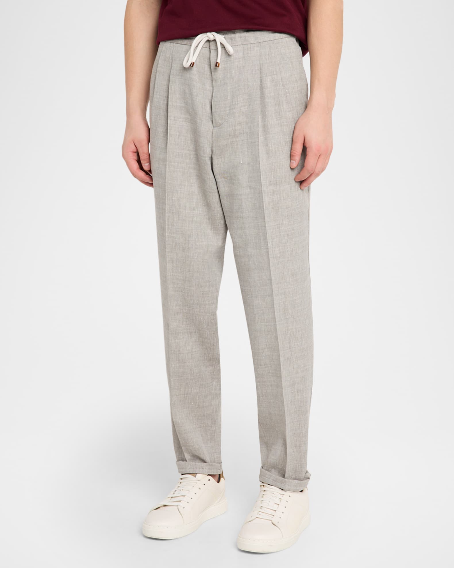 Brunello Cucinelli Men's Linen and Wool Pleated Drawstring Pants ...