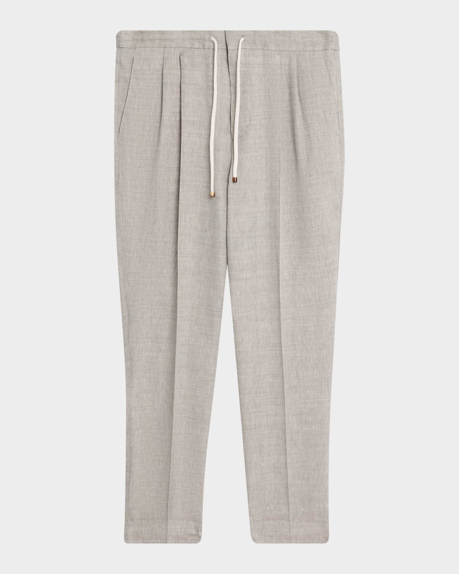 Brunello Cucinelli Men's Linen and Wool Pleated Drawstring Pants ...