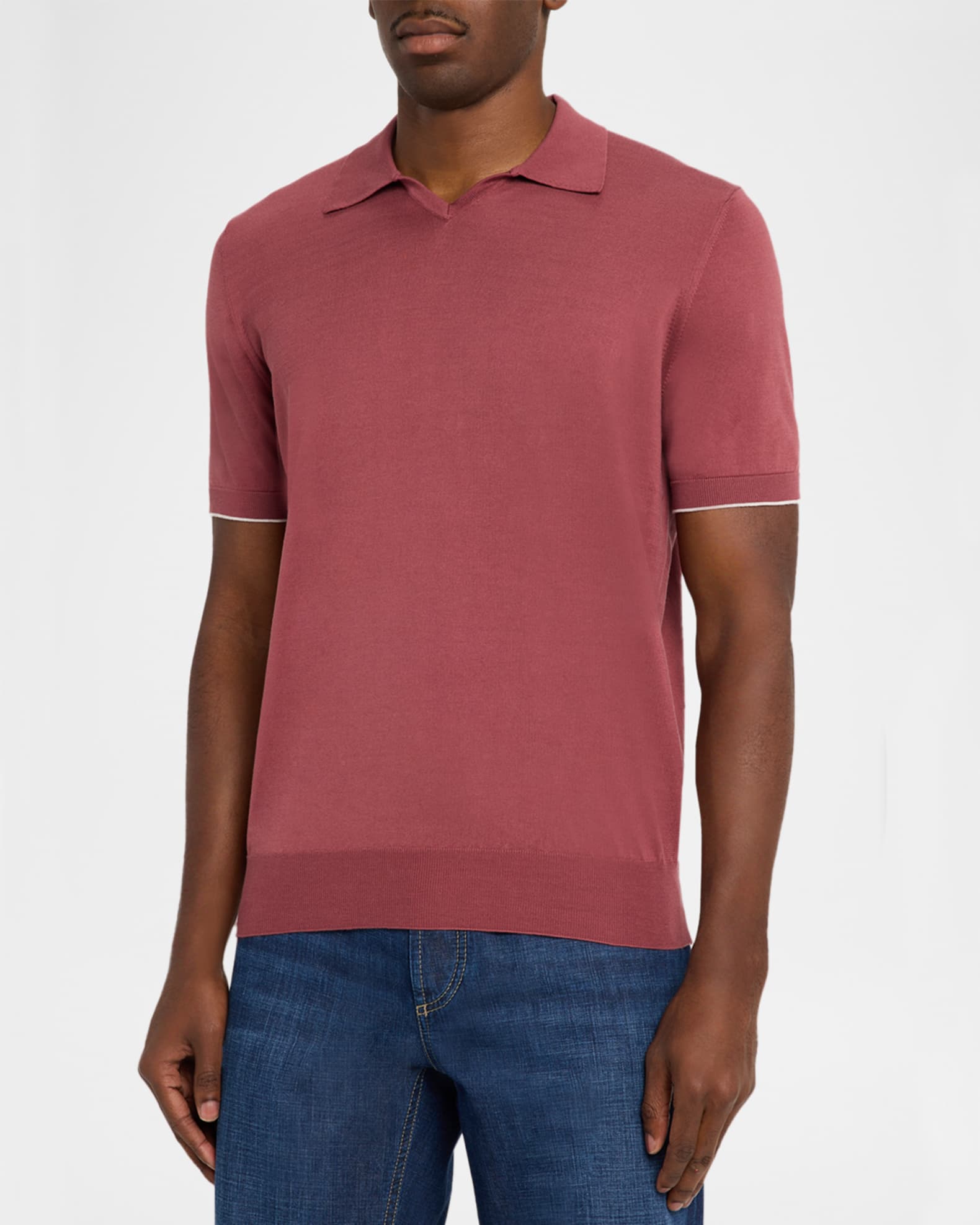 Brunello Cucinelli Men's Cotton Johnny Collar Polo Sweater | Neiman Marcus