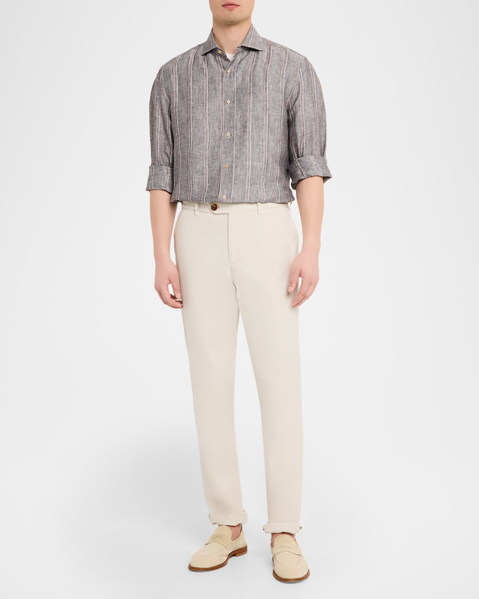 Brunello Cucinelli Men's Linen and Cotton Stripe Button-Down Shirt ...