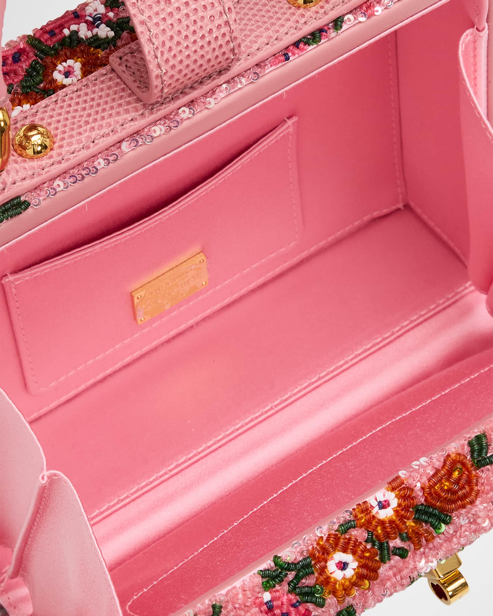 Dolce&Gabbana Box Floral Beaded Padlock Top-Handle Bag | Neiman Marcus