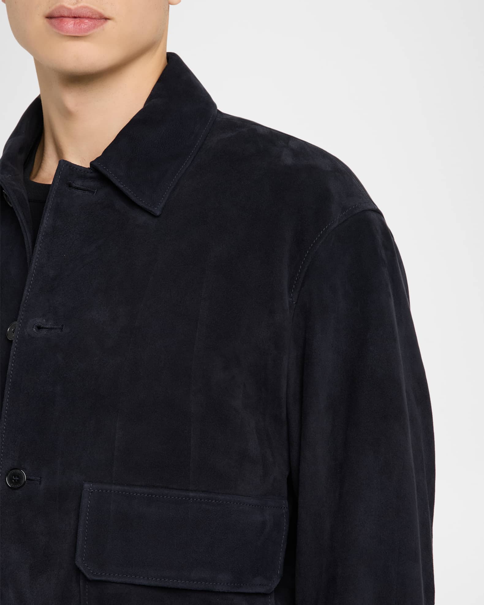 FRAME Men's Suede Button-Front Blouson | Neiman Marcus
