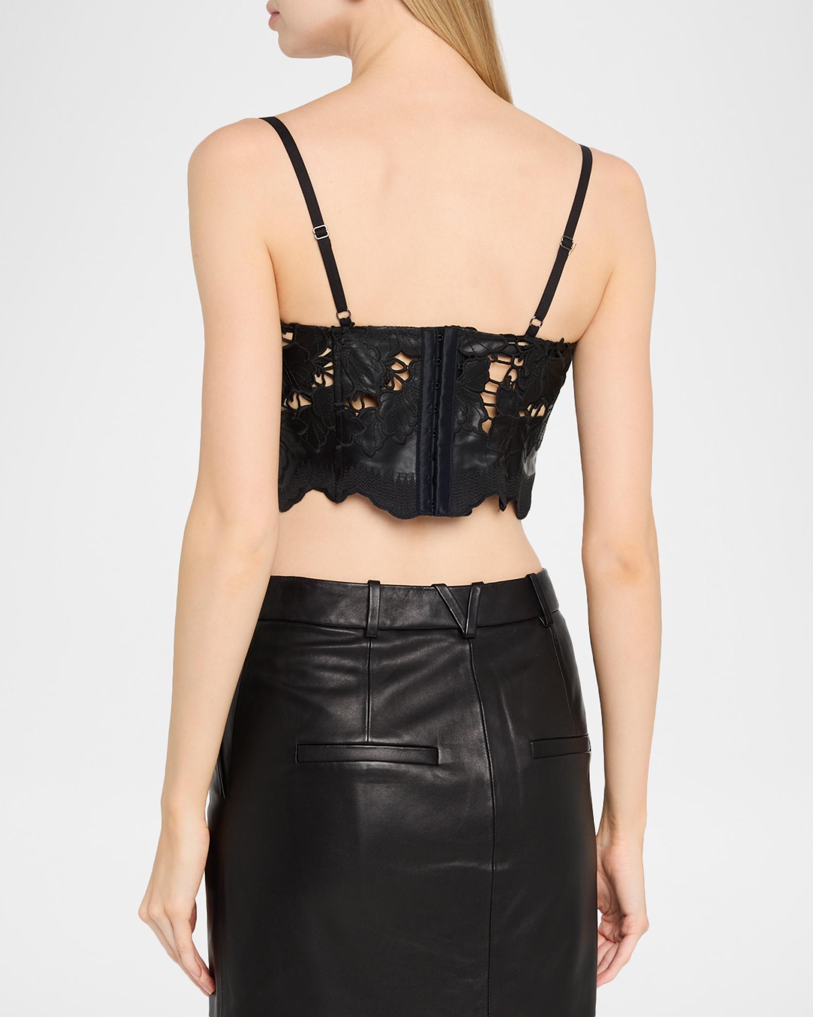 L'Agence Sonya Floral Faux Leather Bralette | Neiman Marcus