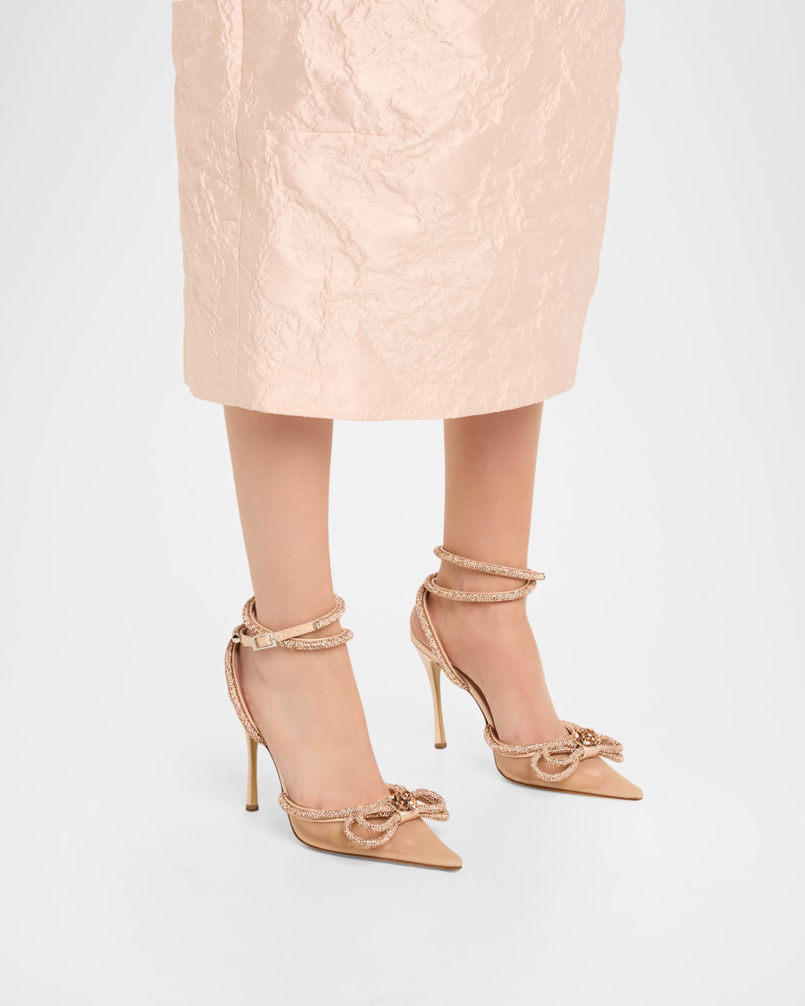 MACH & MACH Strass Mesh Double Bow Ankle-Strap Pumps | Neiman Marcus