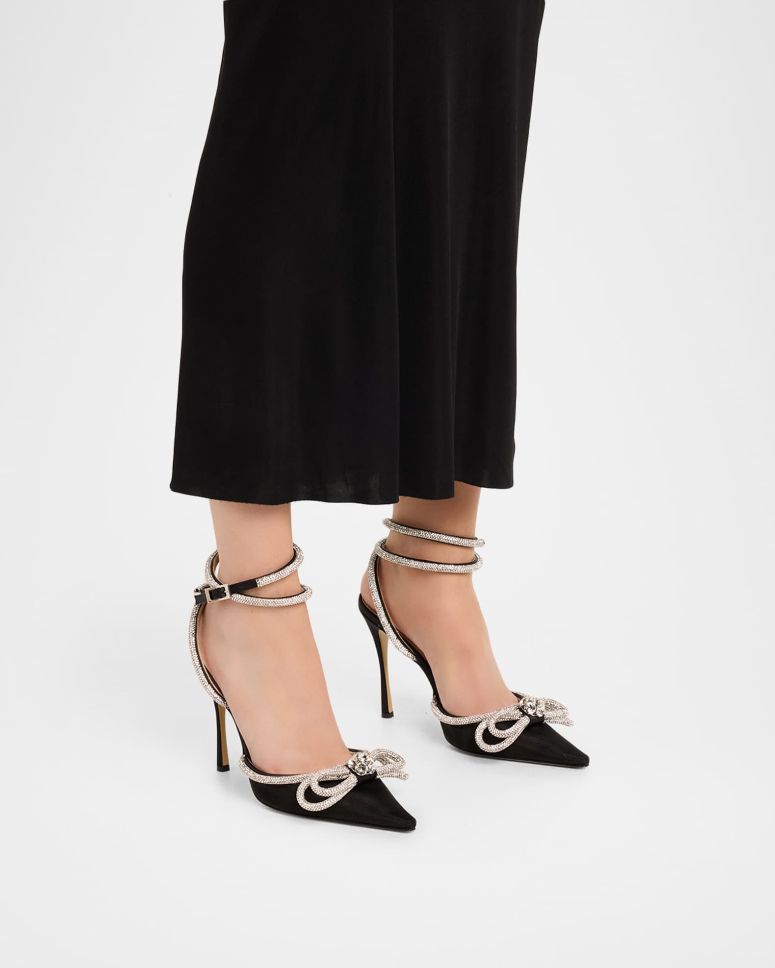 MACH & MACH Strass Mesh Double Bow Ankle-Strap Pumps | Neiman Marcus