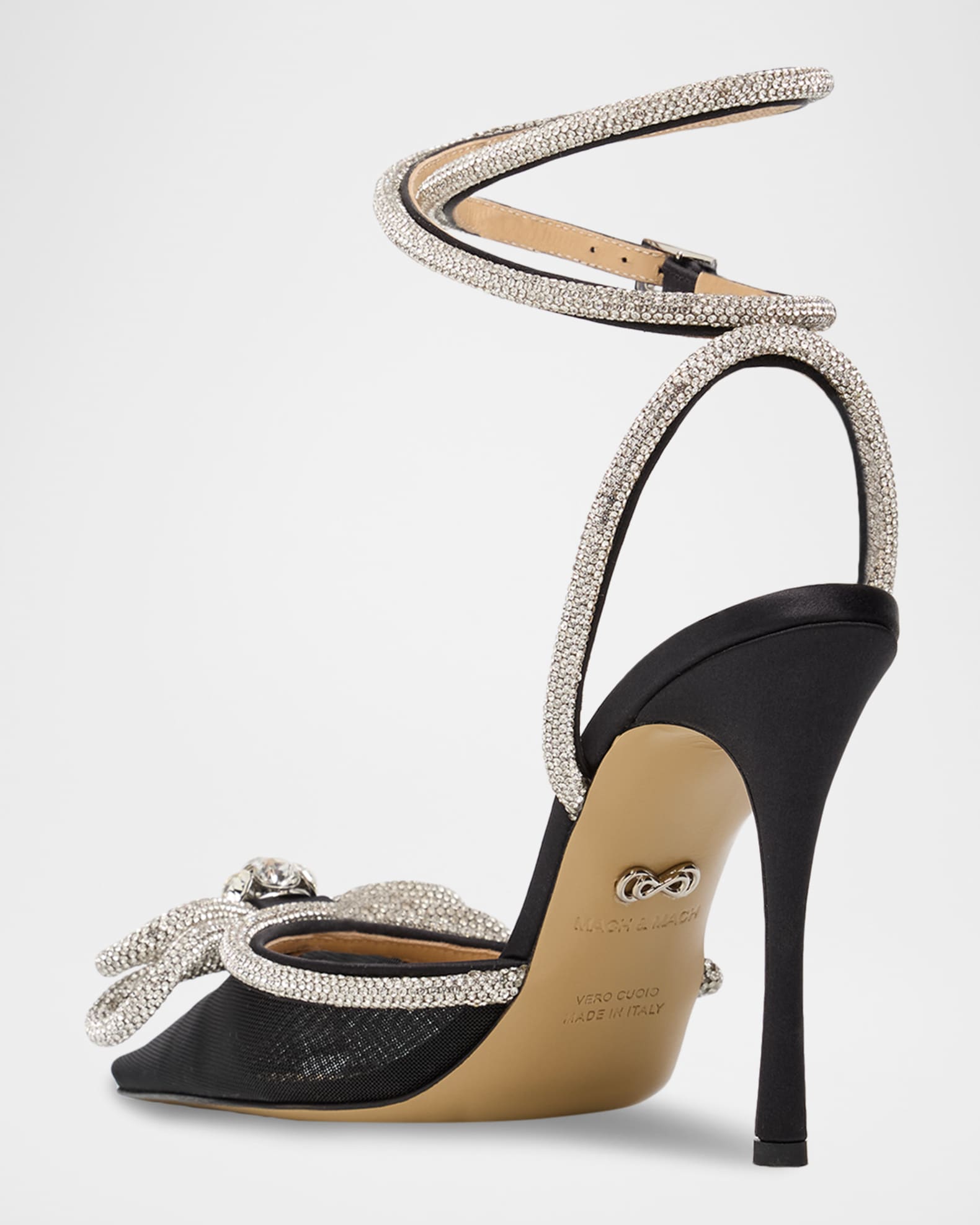 MACH & MACH Strass Mesh Double Bow Ankle-Strap Pumps | Neiman Marcus
