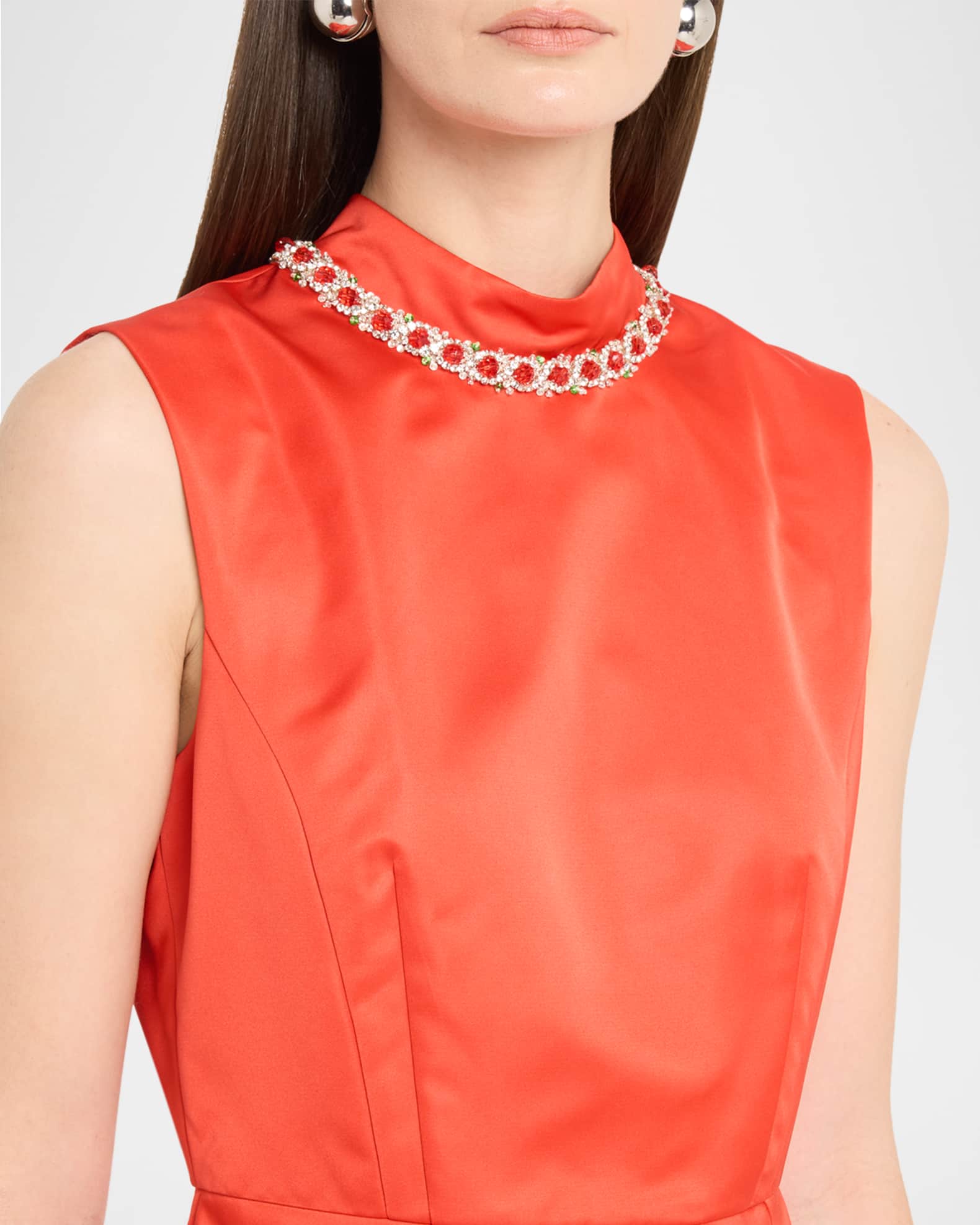 Saloni Floral Embellished Satin Mini Dress | Neiman Marcus