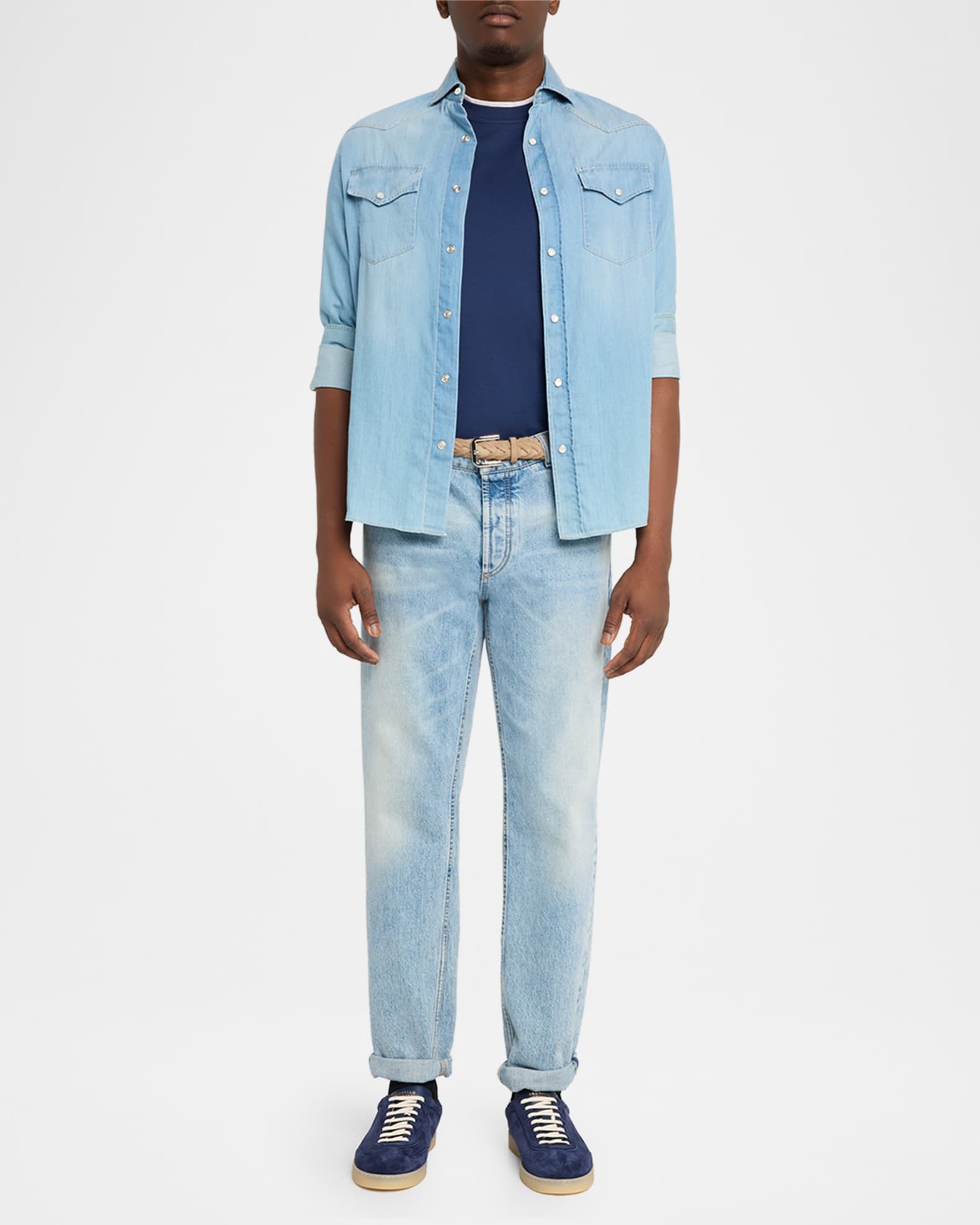Brunello Cucinelli Men's Suede T-Toe Low-Top Sneakers | Neiman Marcus