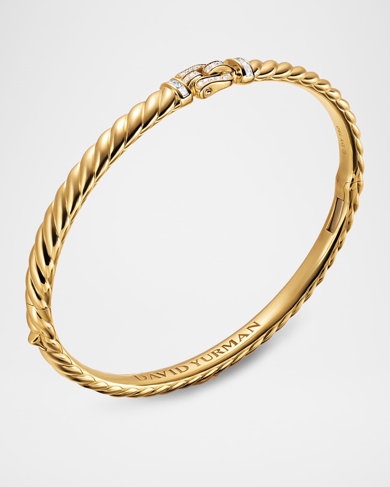 Sculpted Cable Buckle Bracelet with Diamonds in 18K Gold | Neiman Marcus
