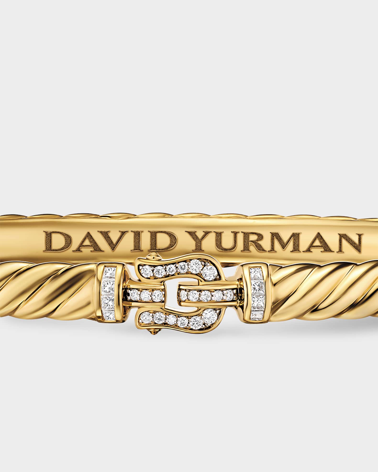 Sculpted Cable Buckle Bracelet with Diamonds in 18K Gold | Neiman Marcus