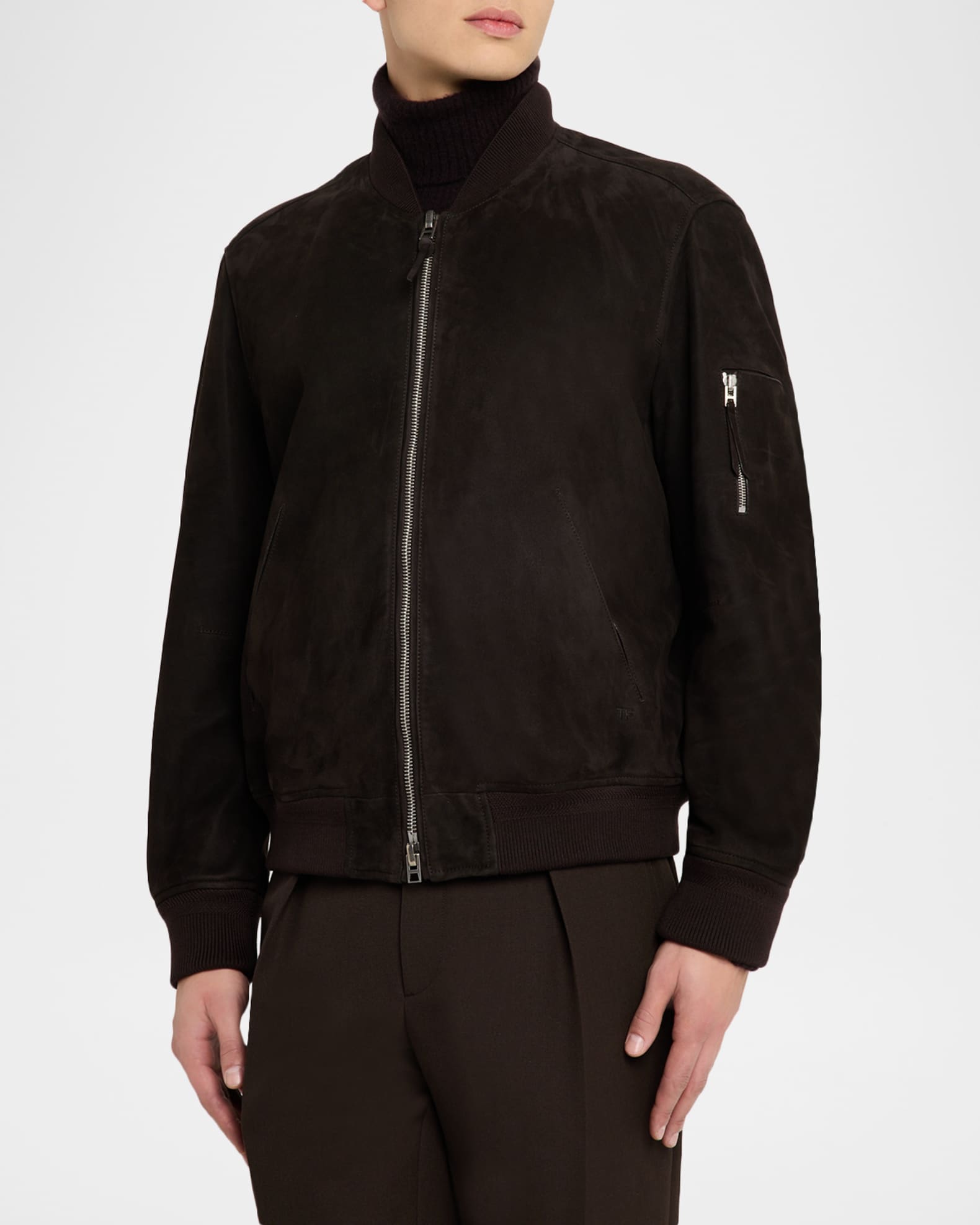 TOM FORD Men's Suede Lambskin Bomber Jacket | Neiman Marcus