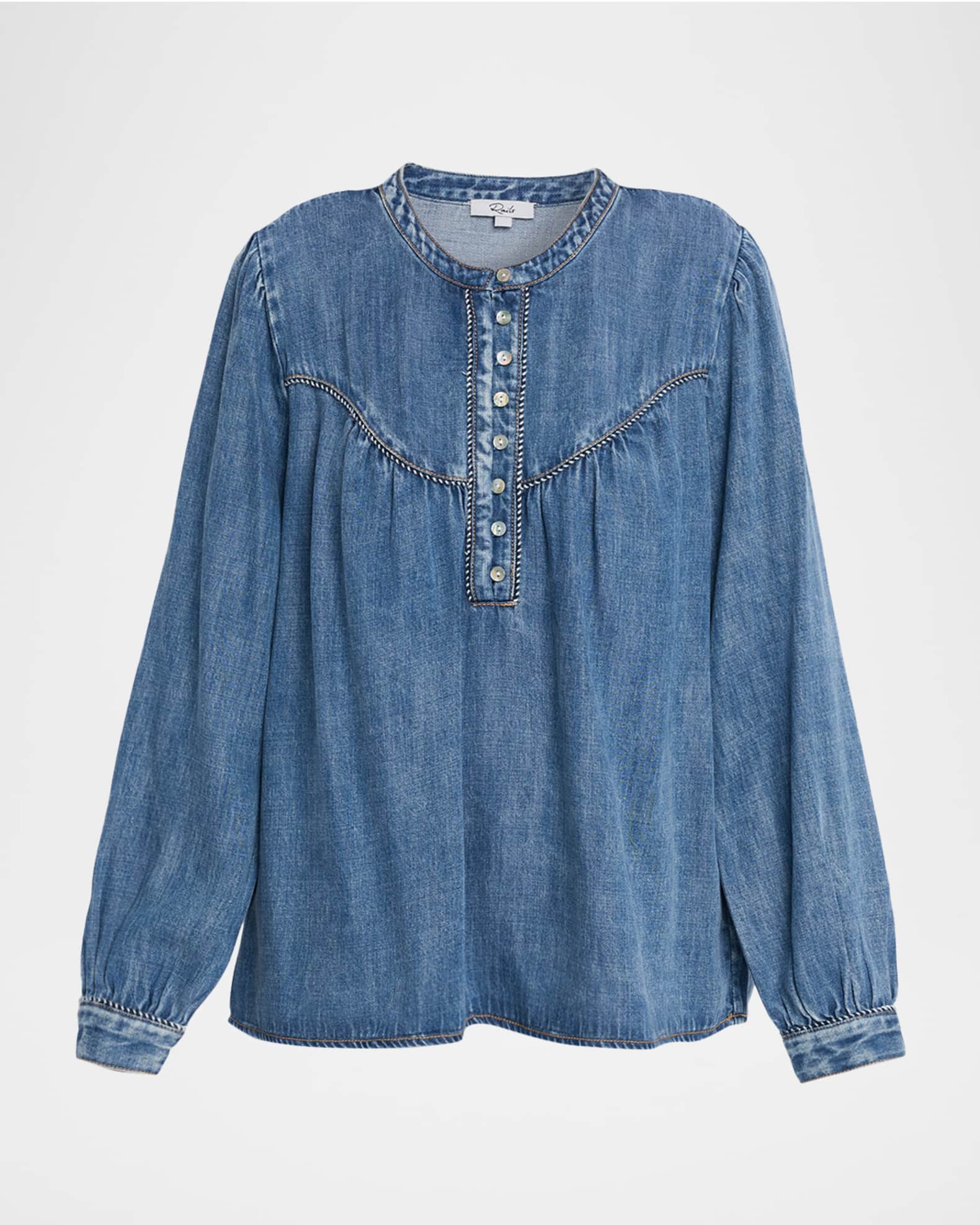 Rails Sunna Long-Sleeve Denim Blouse | Neiman Marcus
