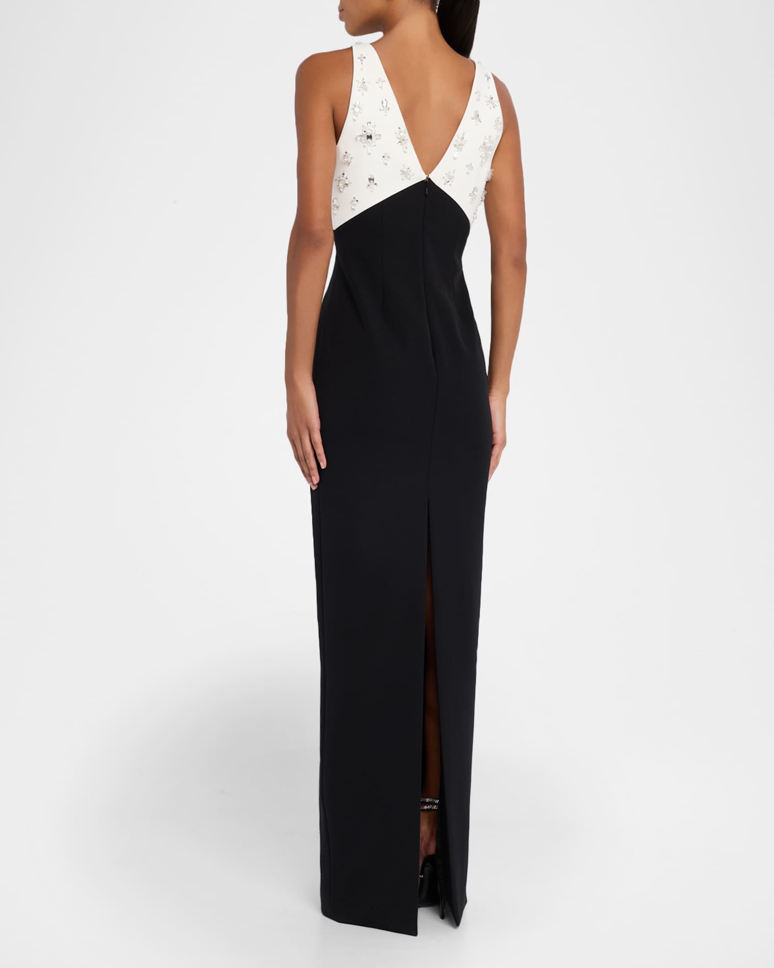 Pamella Roland Crystal Colorblock Crepe Column Gown | Neiman Marcus