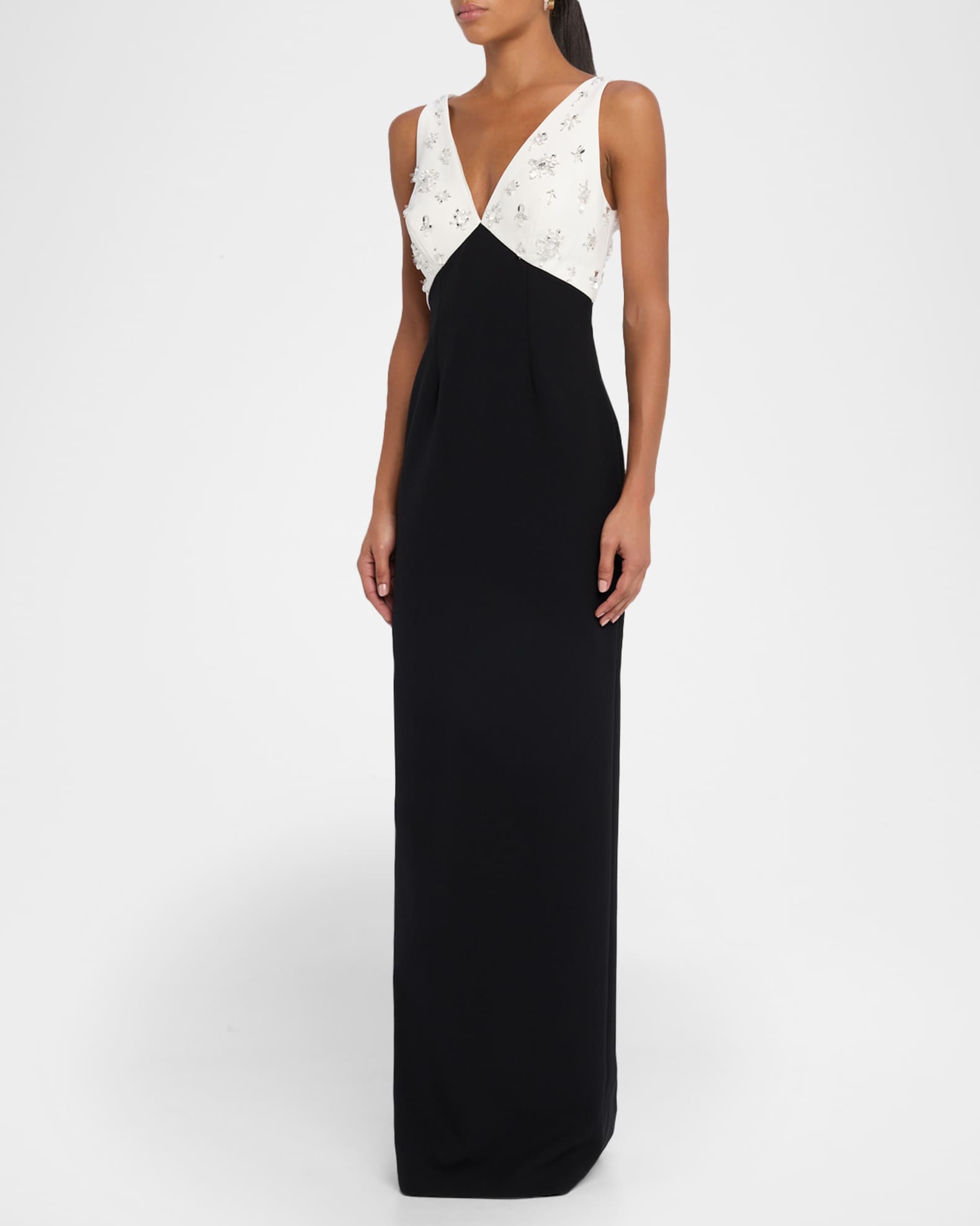 Pamella Roland Crystal Colorblock Crepe Column Gown | Neiman Marcus