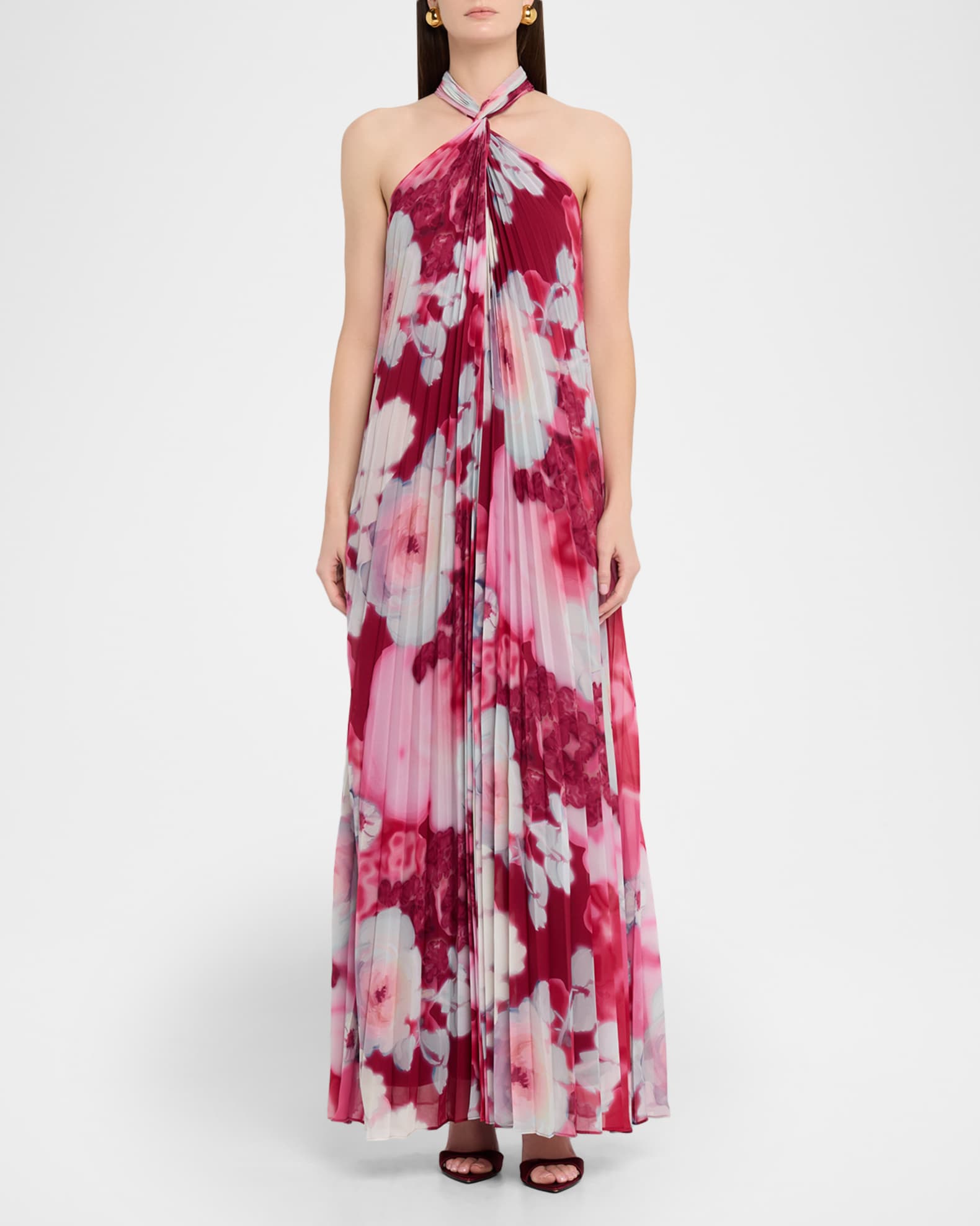 Ungaro Ira Pleated Floral-Print Halter Gown | Neiman Marcus