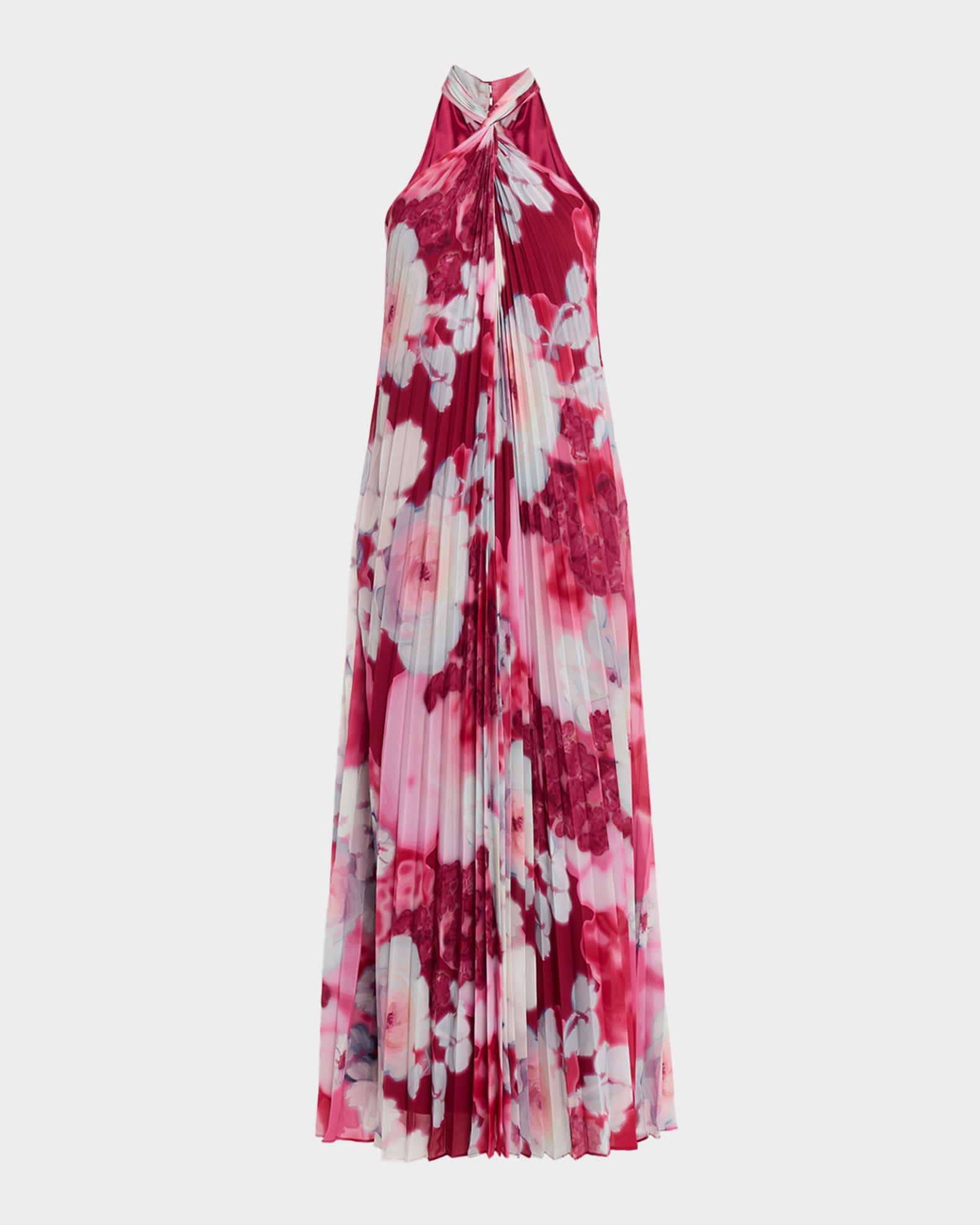 Ungaro Ira Pleated Floral-Print Halter Gown | Neiman Marcus