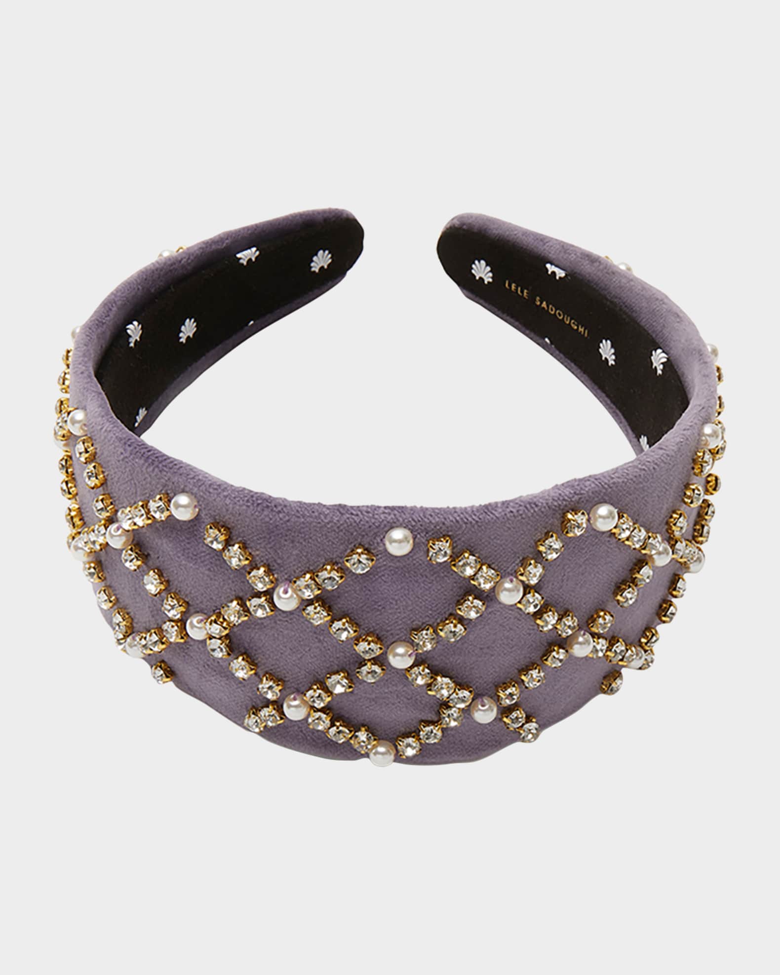 Lele Sadoughi Brigitte Embellished Velvet Headband | Neiman Marcus