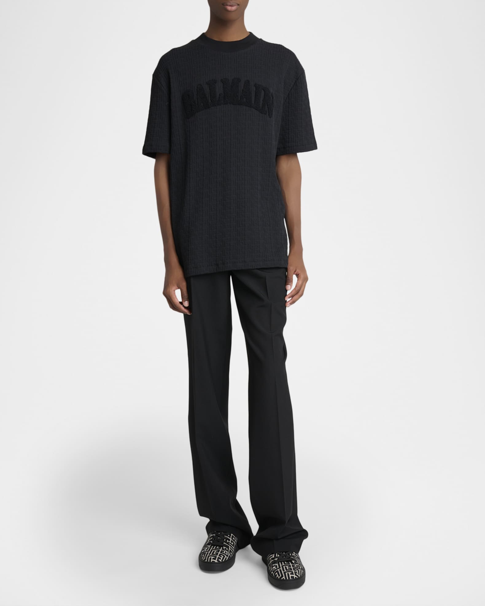 Balmain Men's Terry Logo PB Labyrinth Jacquard T-Shirt | Neiman Marcus