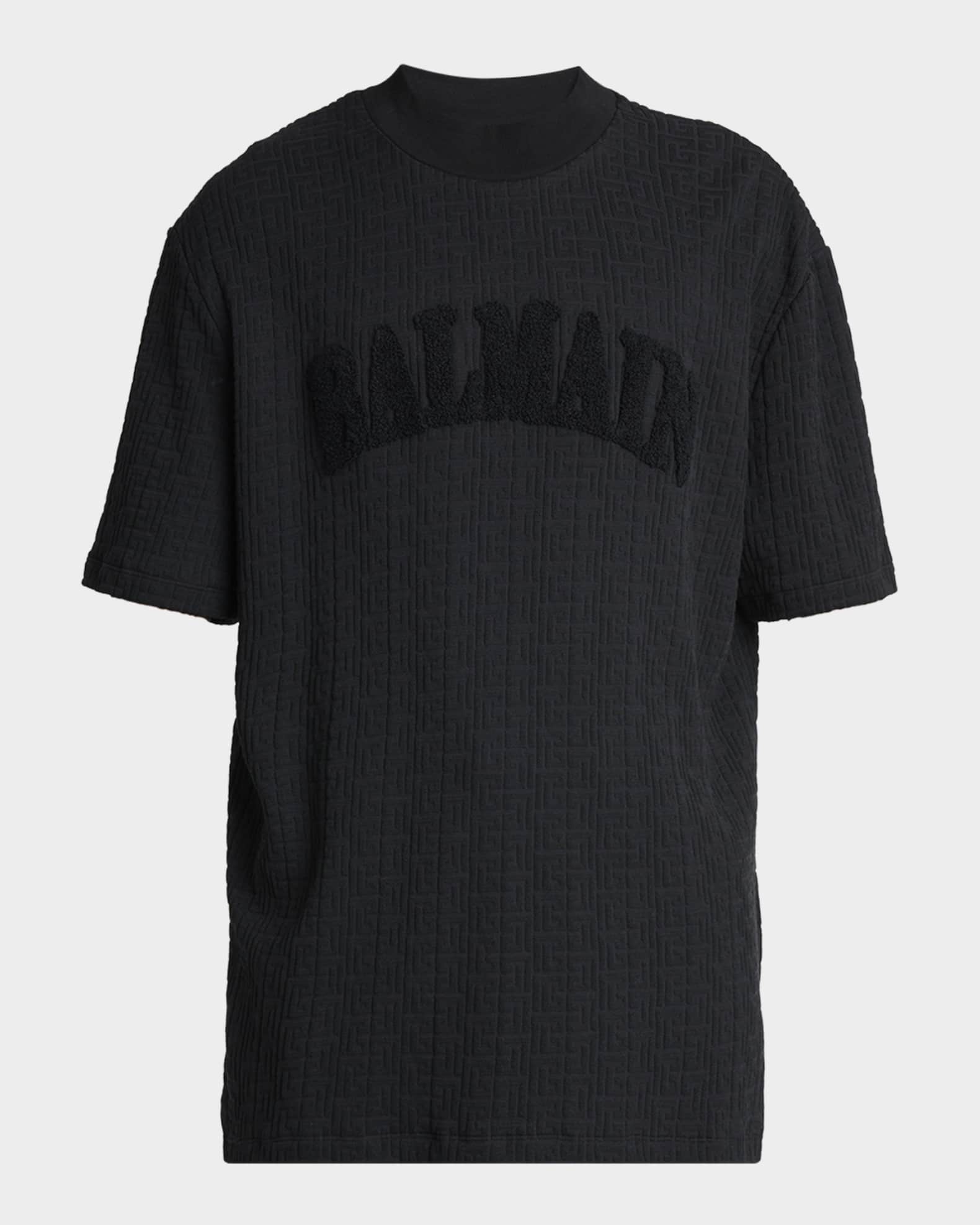 Balmain Men's Terry Logo PB Labyrinth Jacquard T-Shirt | Neiman Marcus