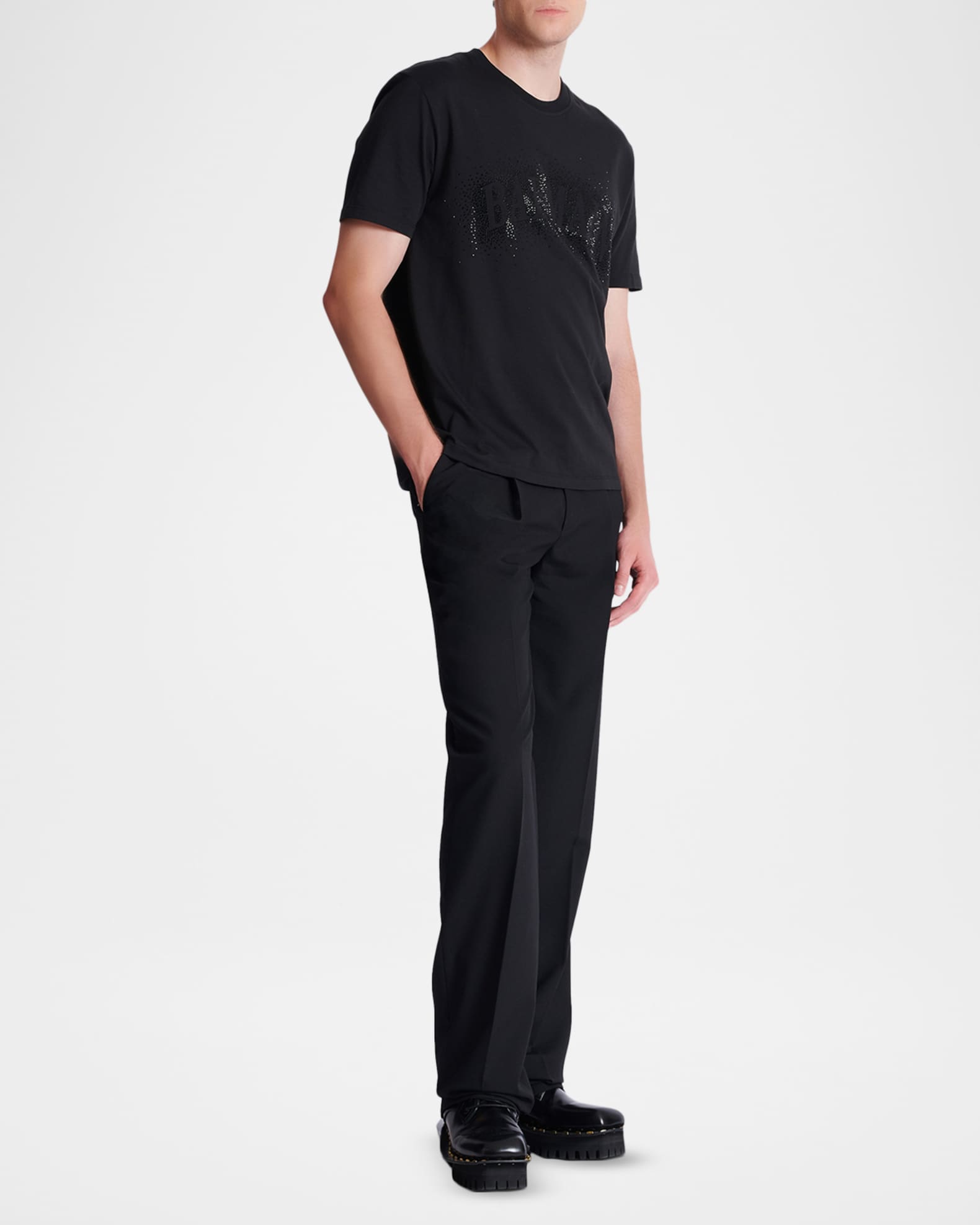 Balmain Men's Embroidered Crystal Logo T-Shirt | Neiman Marcus