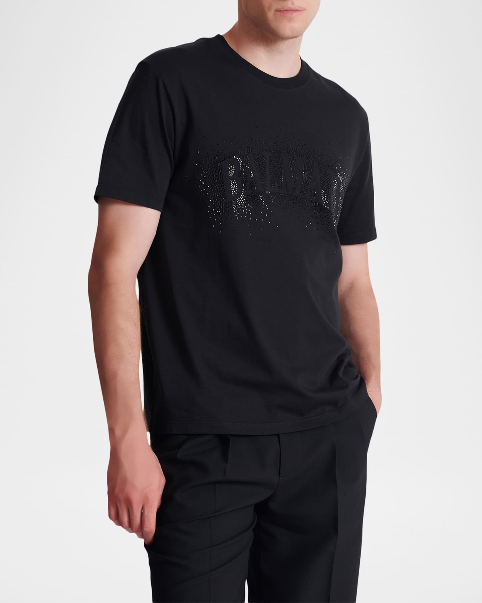 Balmain Men's Embroidered Crystal Logo T-Shirt | Neiman Marcus