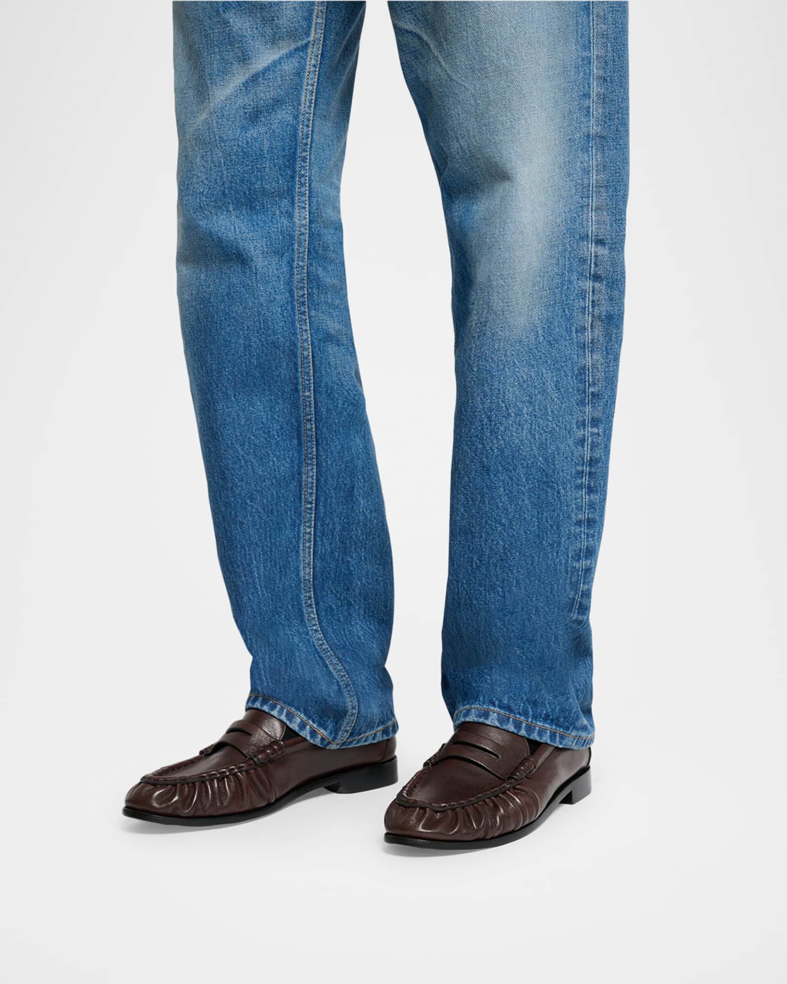 Saint Laurent Men's Le Loafer Creased Leather Mules | Neiman Marcus