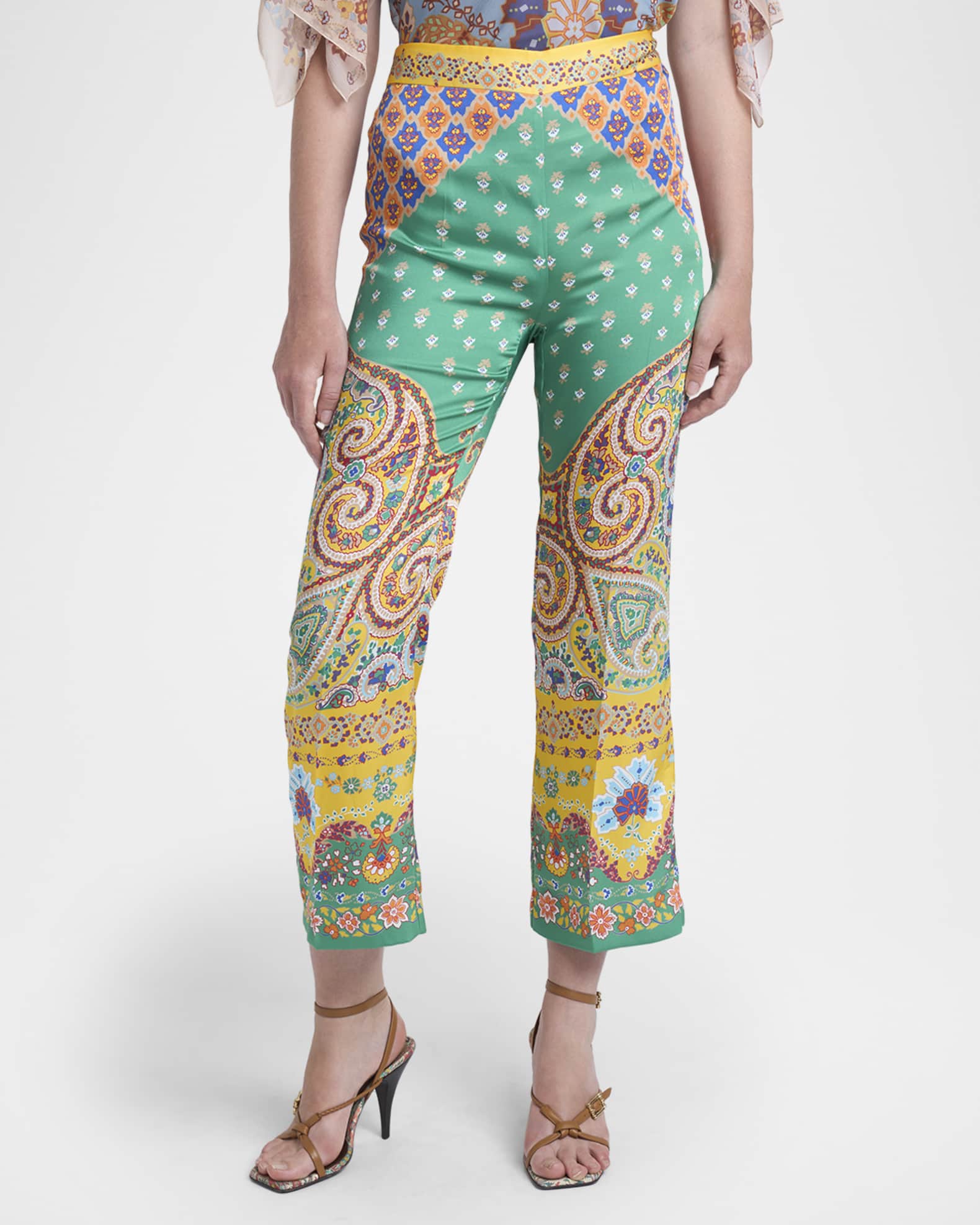 Etro Paisley Cropped Bootcut Trousers | Neiman Marcus