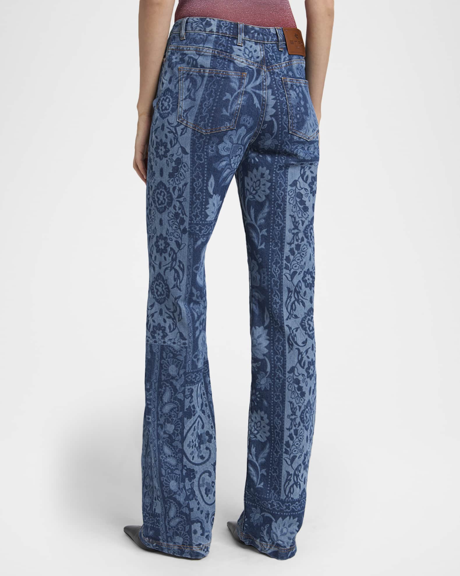 Etro Paisley Patchwork Print Bootcut-Leg Jeans | Neiman Marcus