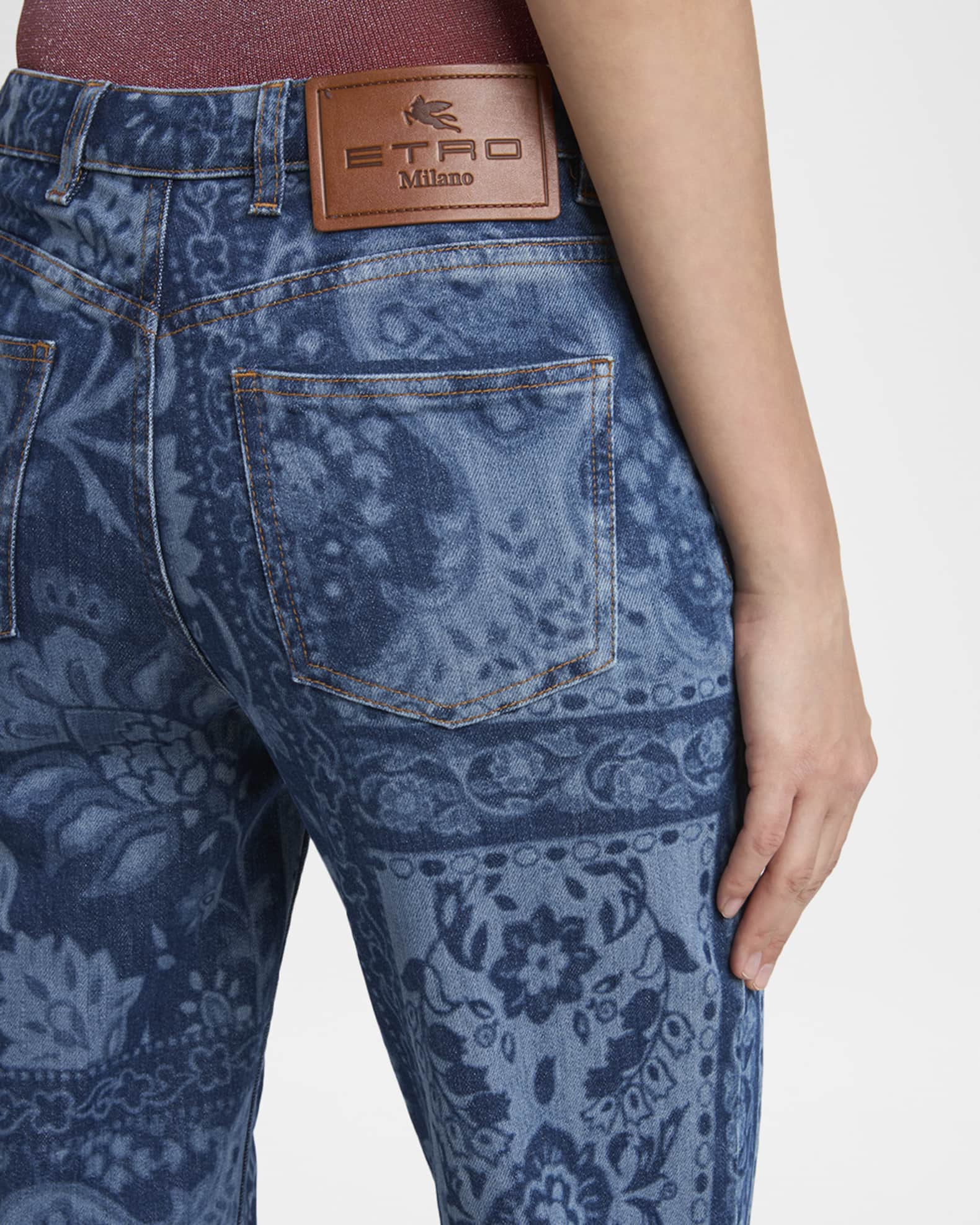 Etro Paisley Patchwork Print Bootcut-Leg Jeans | Neiman Marcus