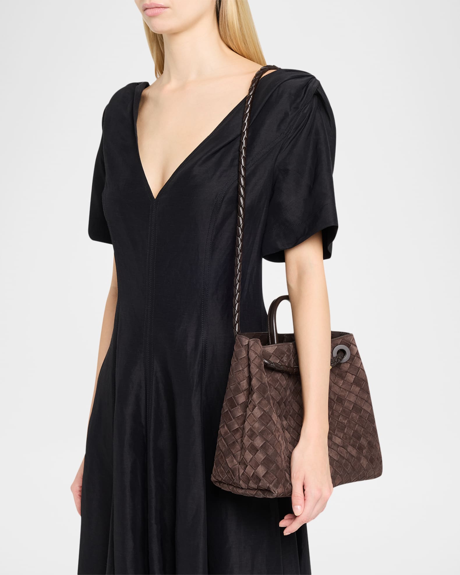 Bottega Veneta Andiamo Medium Top-Handle Bag in Suede | Neiman Marcus