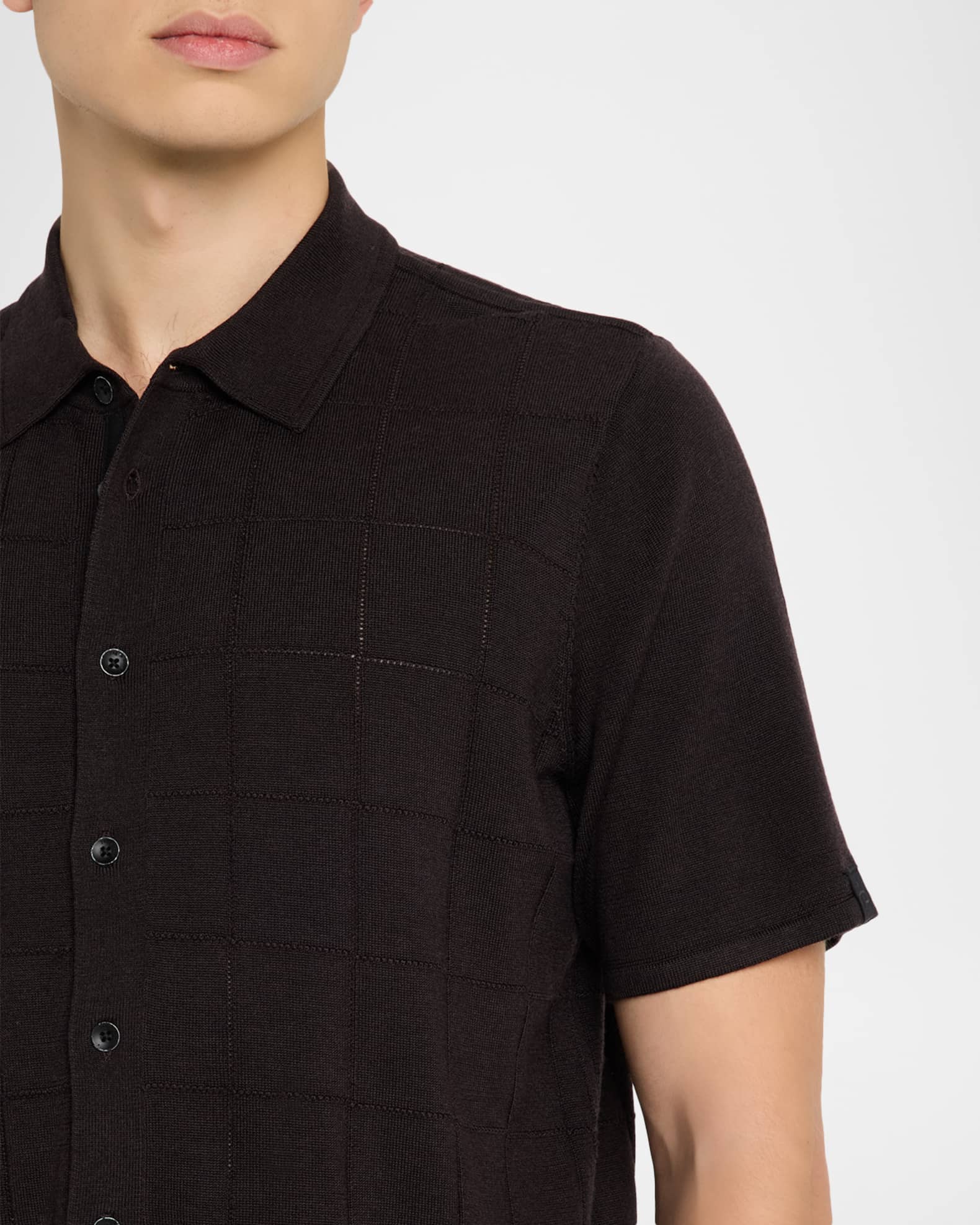 Rag & Bone Men's Dalton Windowpane Knit Short-Sleeve Shirt | Neiman Marcus