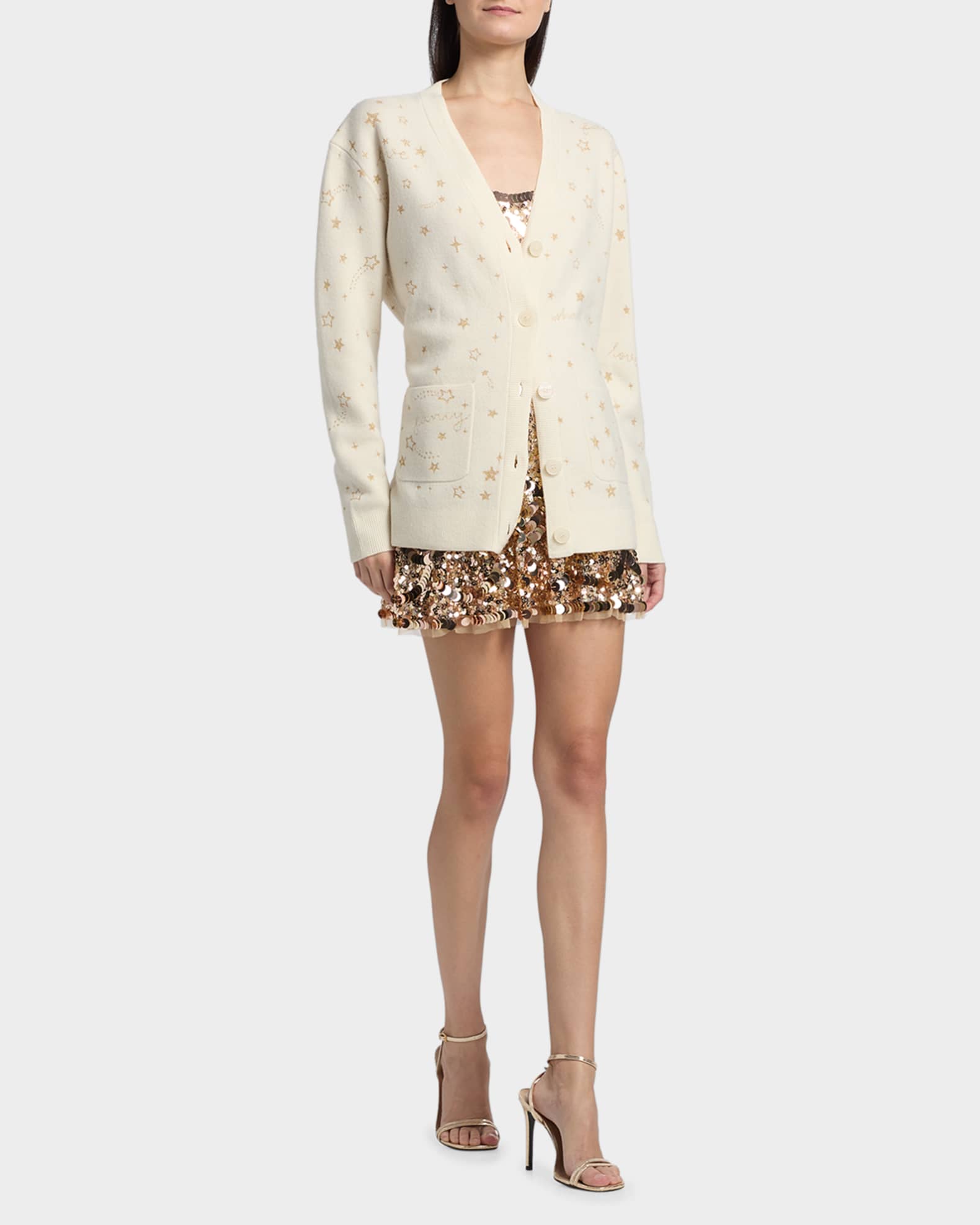 LoveShackFancy Mar Wool Celestial Jacquard Cardigan | Neiman Marcus