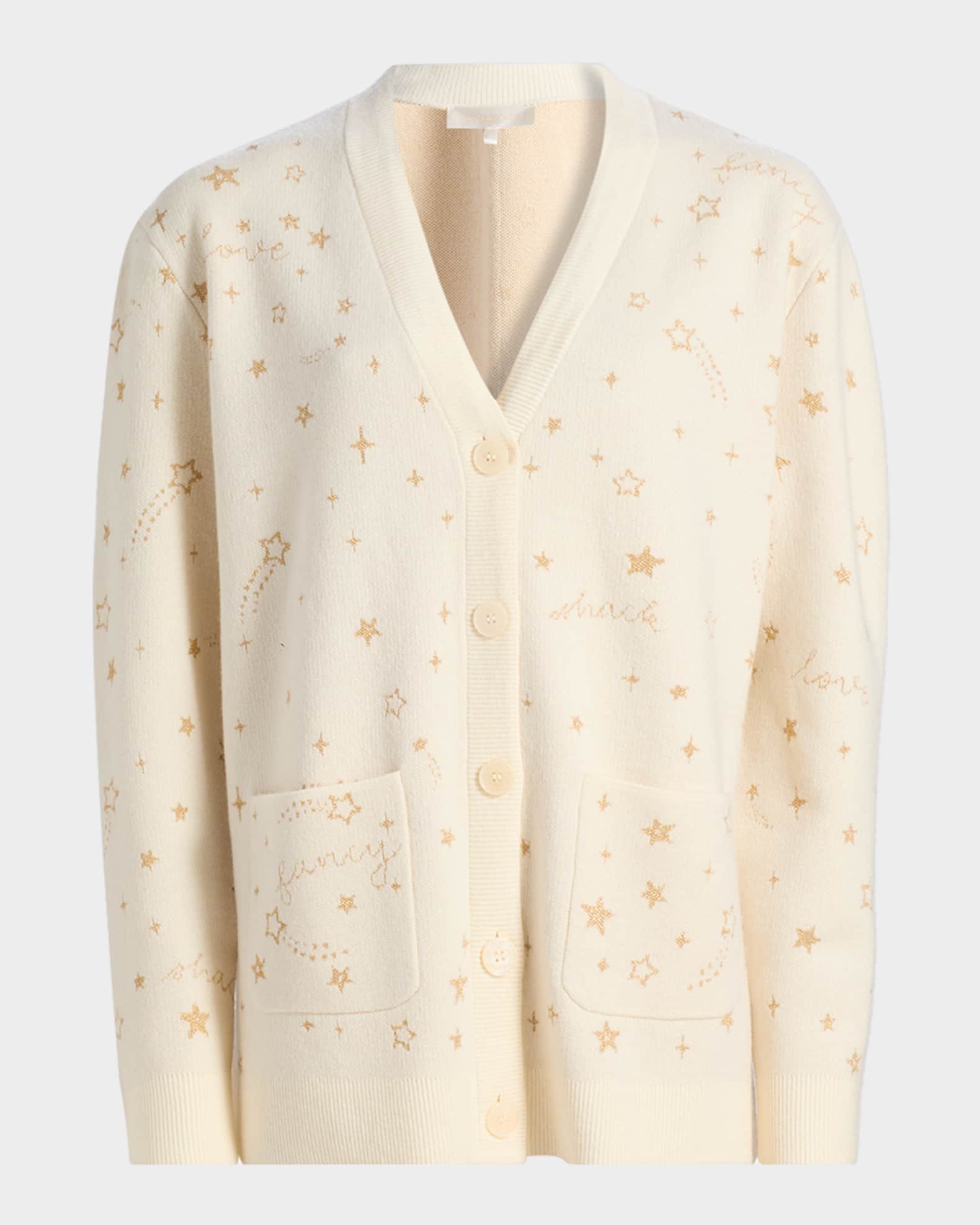 LoveShackFancy Mar Wool Celestial Jacquard Cardigan | Neiman Marcus